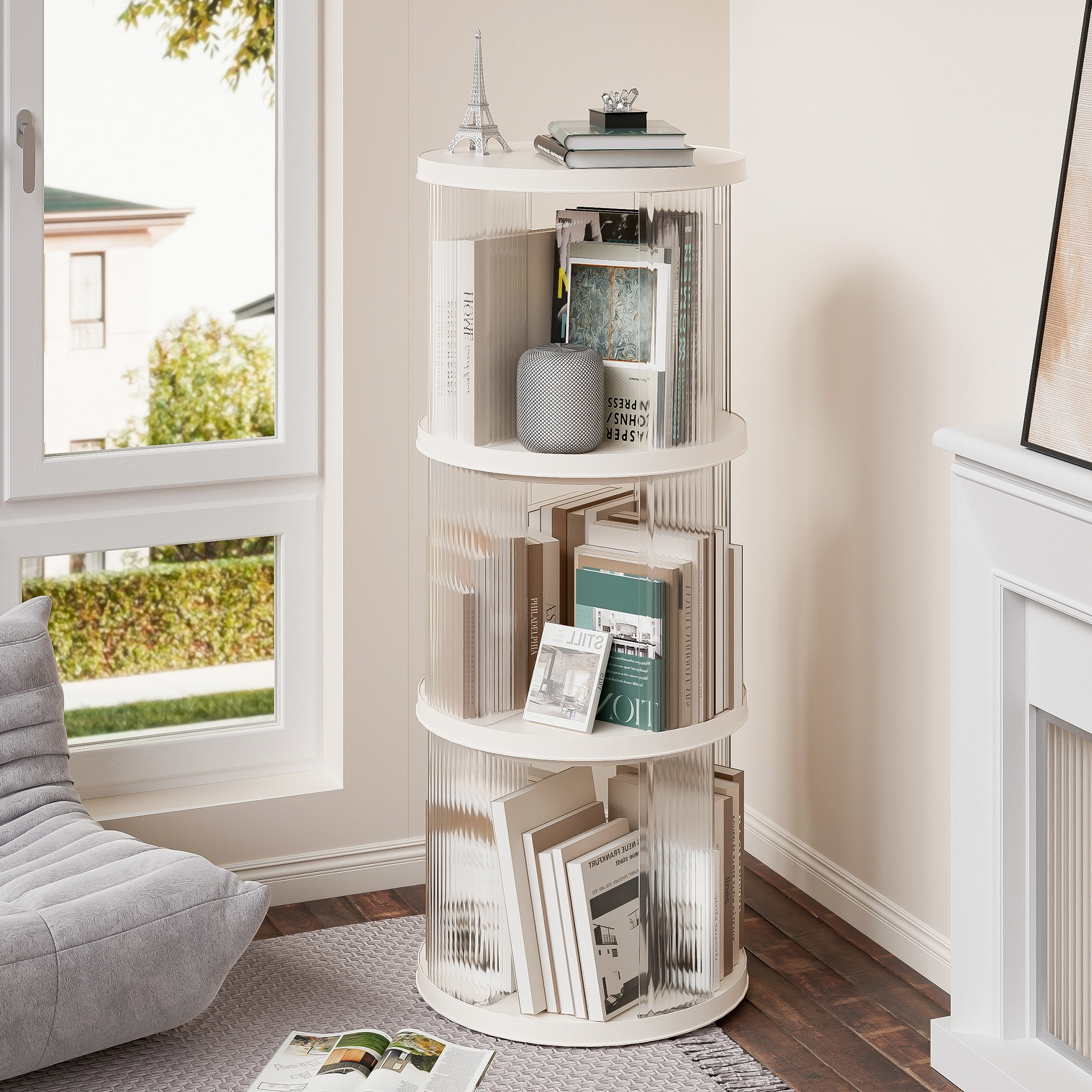 Wrought Studio™ 360° Rotating Bookshelf, Small Corner Bookcase With ...