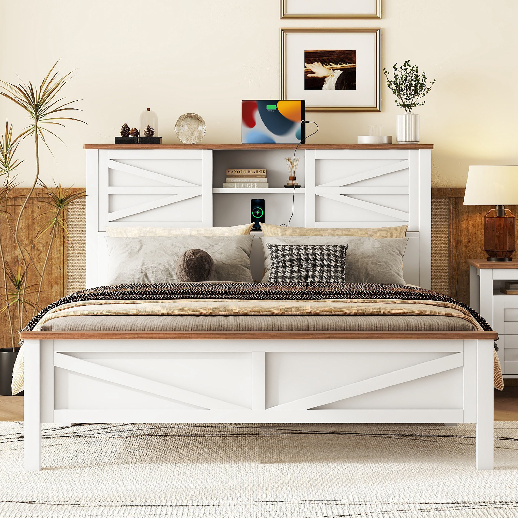 Gracie Oaks Sahaad Farmhouse Platform Bed With Double Sliding Barn Door ...