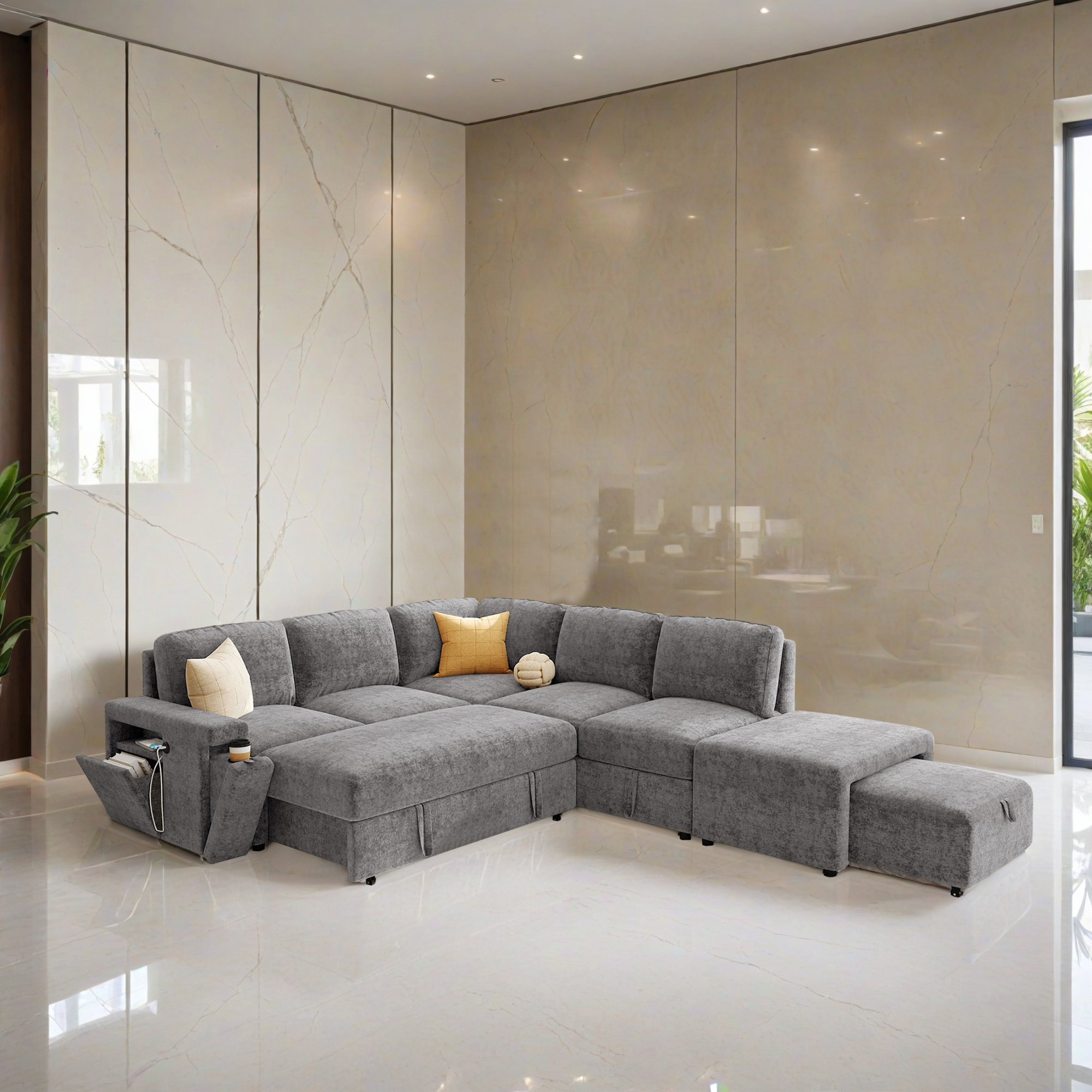 Latitude Run® 90.62" L Shaped Sleeper Sectional Sofa with Pull Out Bed ...