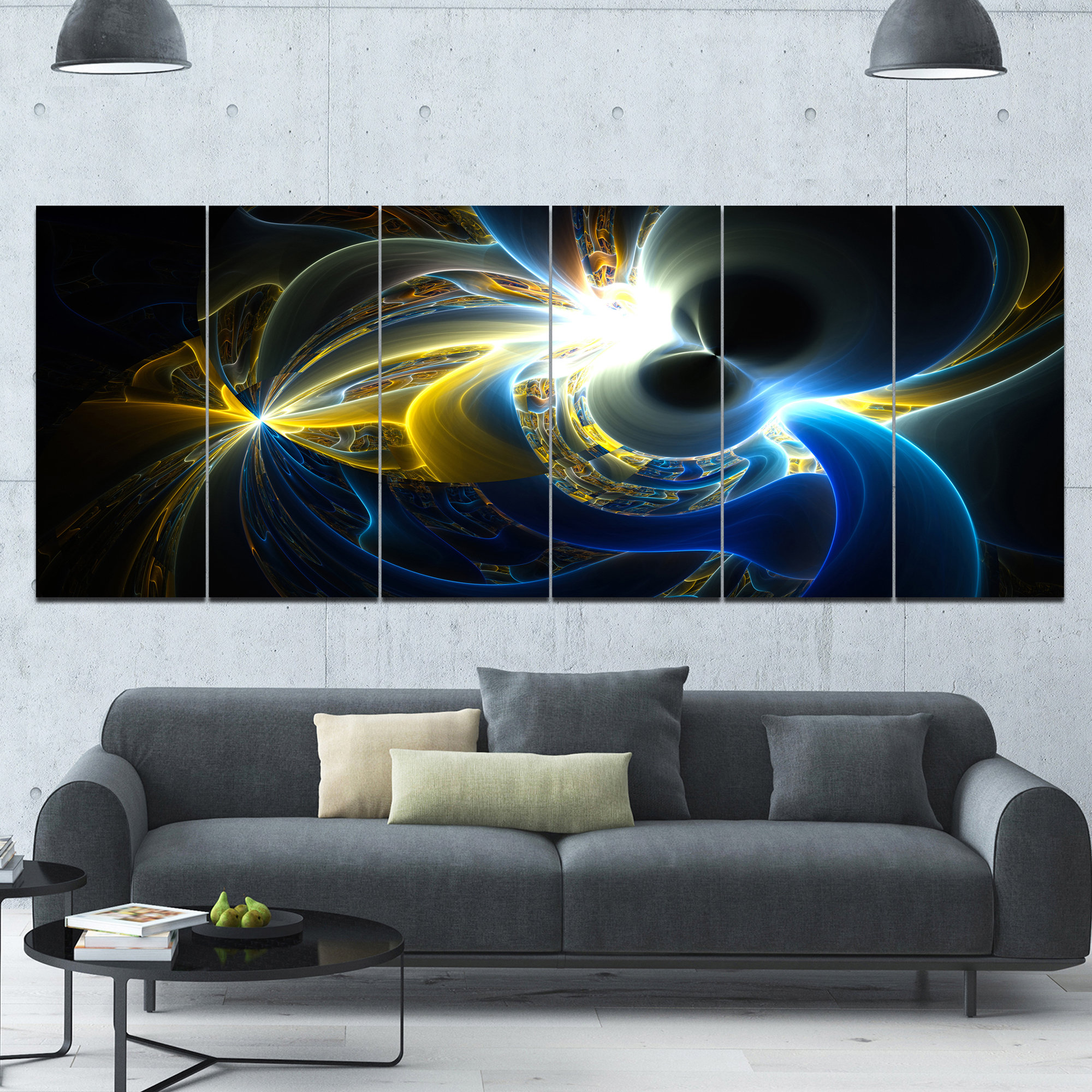 Design Art 'Glowing Blue Yellow Plasma' 6 Piece Graphic Art Print Set ...