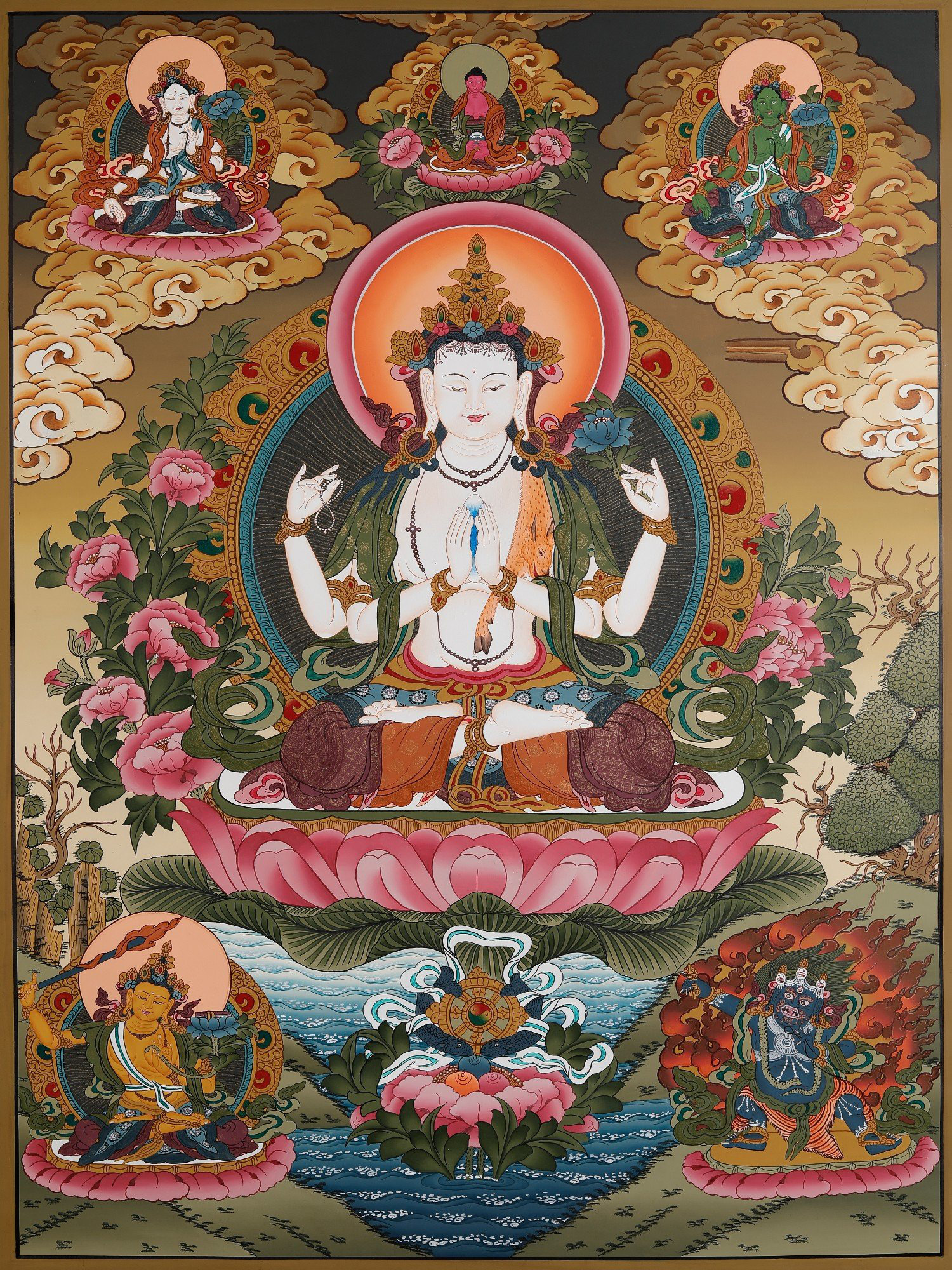 Exotic India Chenrezig - Seated Tibetan Buddhist Deity (Brocadeless ...