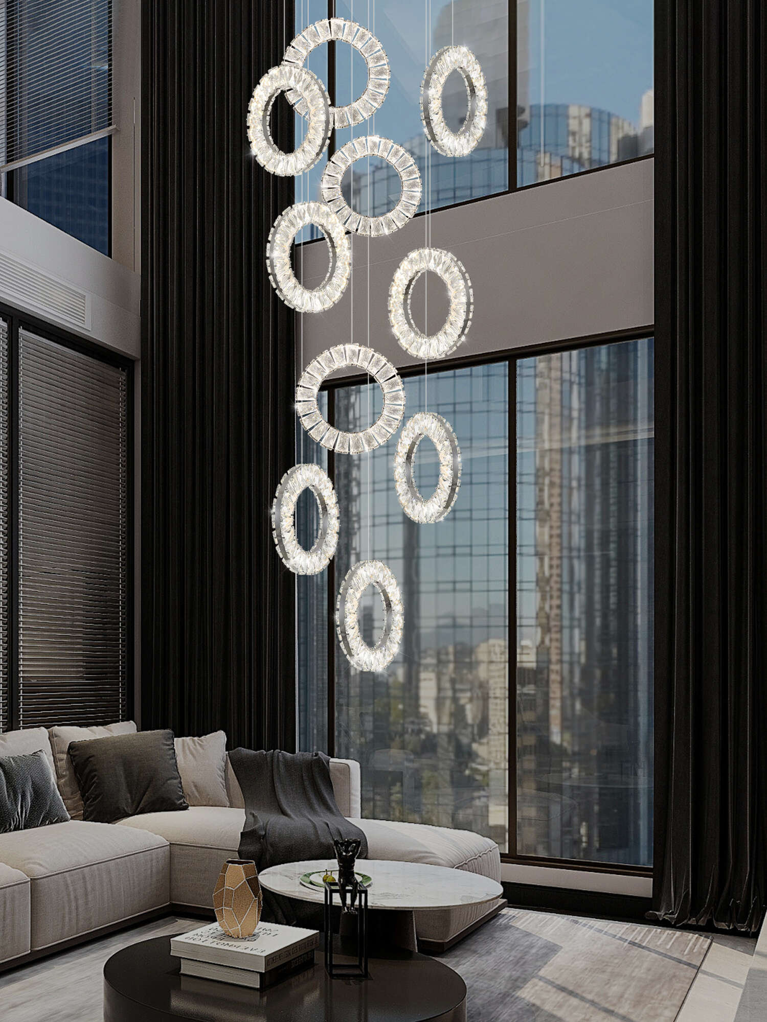 Mercer41 Batley Modern Chandelier 10 Rings Silver Chandelier Lighting ...