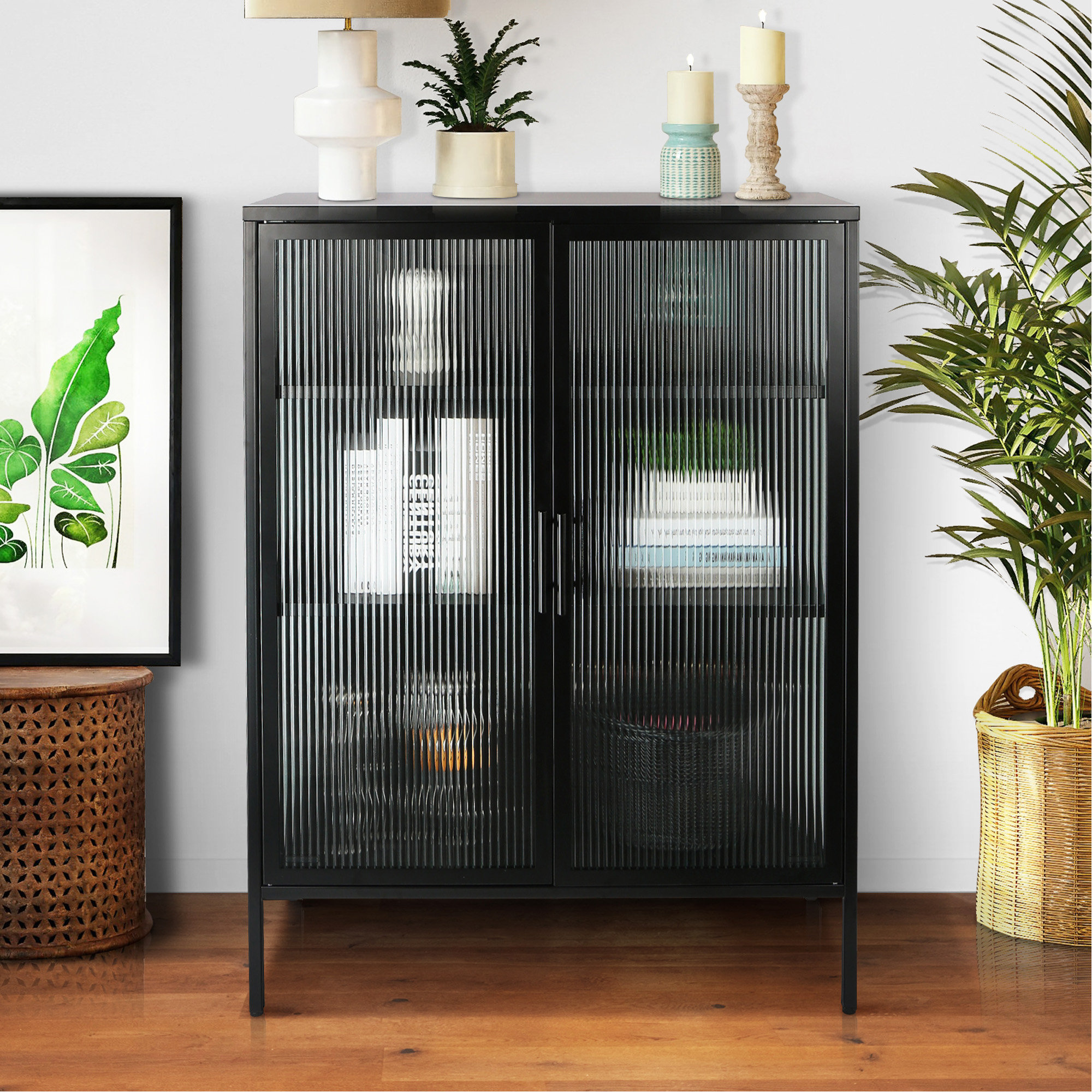 17 Stories Versatile Double Glass Door Storage Cabinet For Multiple ...