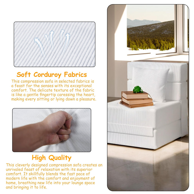 Ebern Designs Corduroy Convertible Folding Compression Sofa With Pillow ...