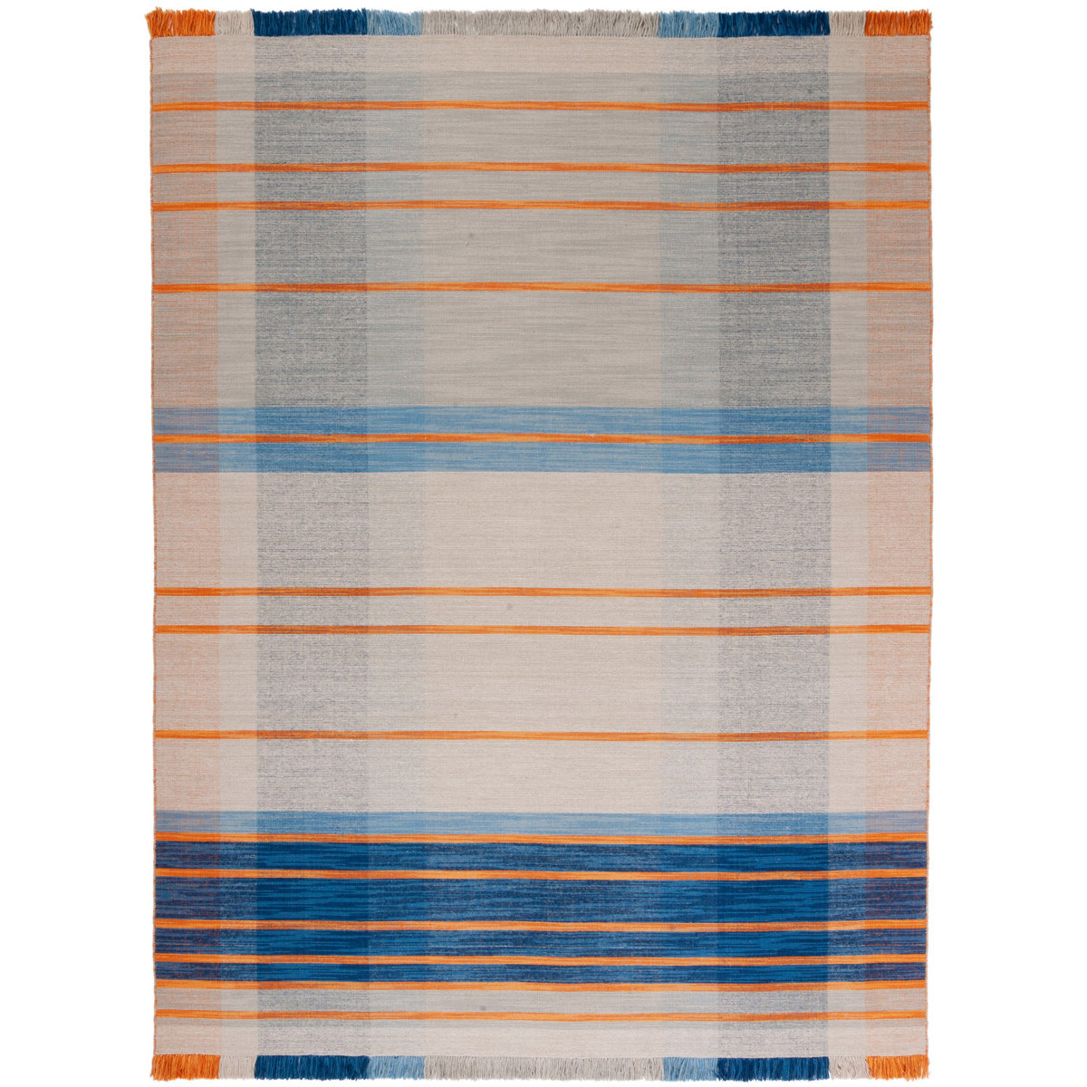 Highland Dunes Anjail Flat Weave Wool/Cotton Plaid Rug in Orange/Blue ...