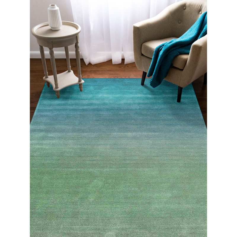 Highland Dunes Wilfredo Abstract Handmade Loomed Wool Aqua Green Area ...