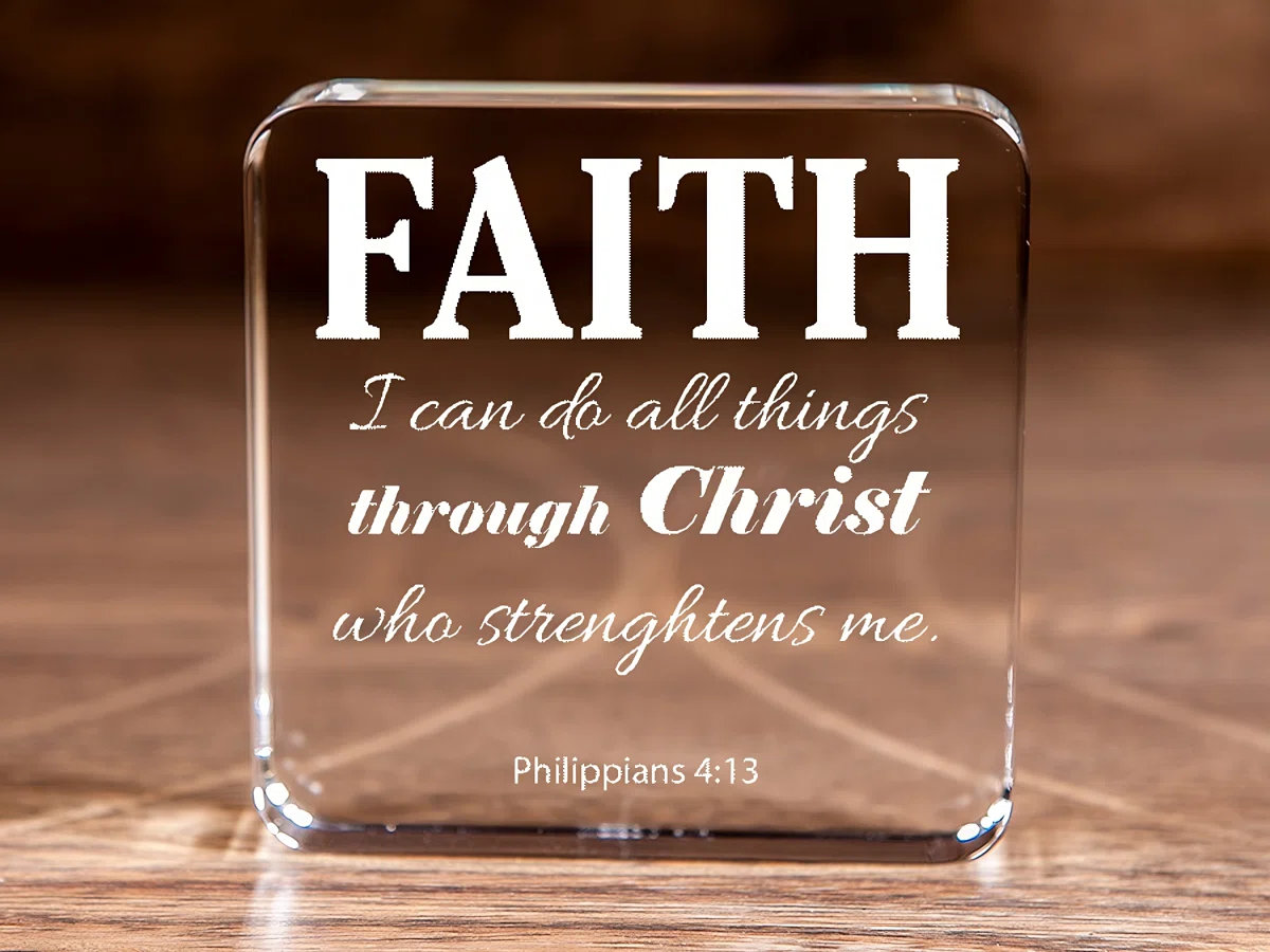 Trinx Jesslyn Philippians 4:13 Faith Large Square Crystal Paperweight ...