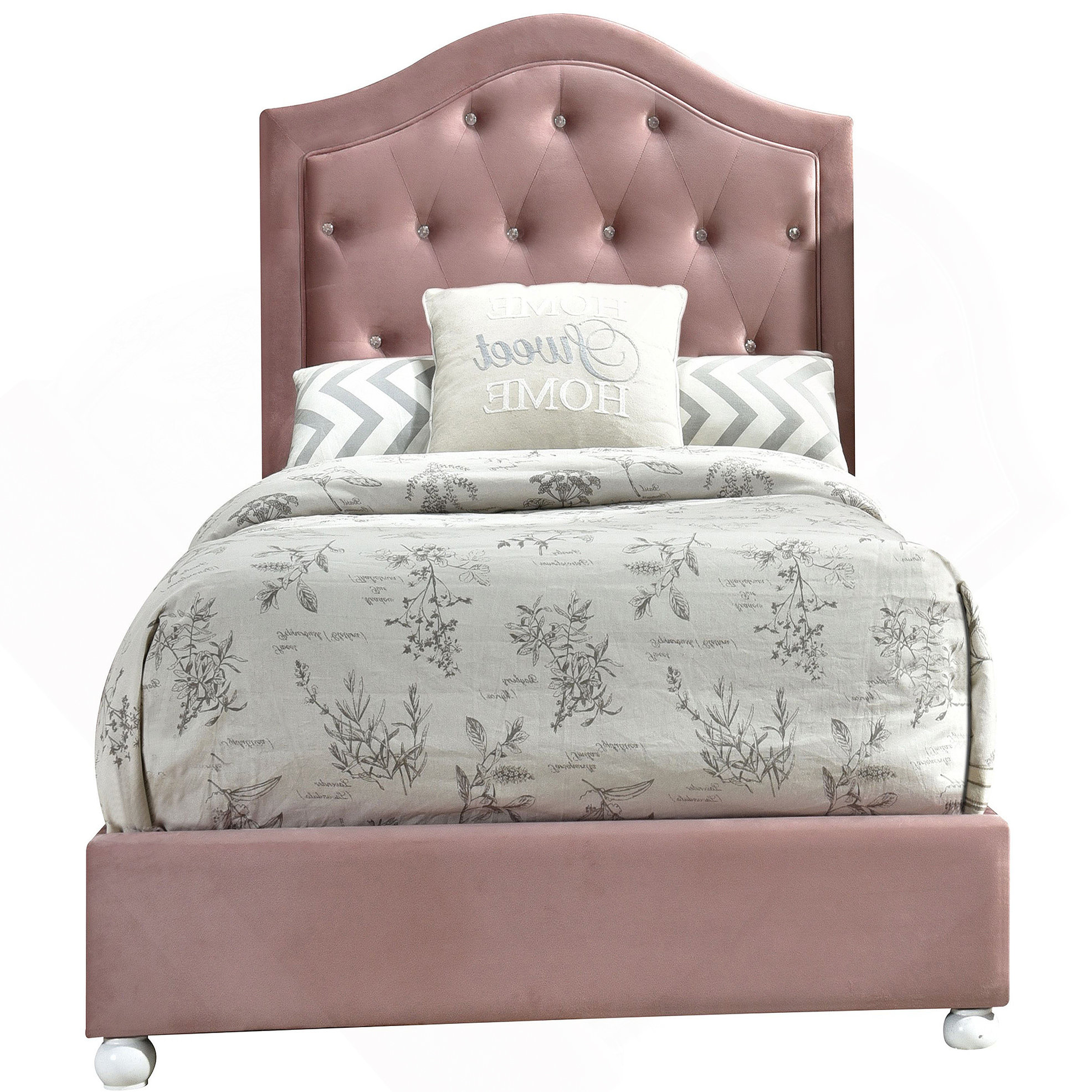 House of Hampton® Pink Twin Tufted Headboard Upholstered Bed | Wayfair