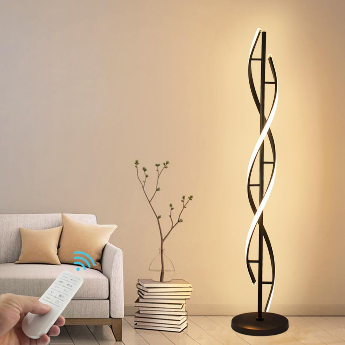 Orren Ellis Modern Spiral LED Floor Lamp With Remote Control, 3 Color ...