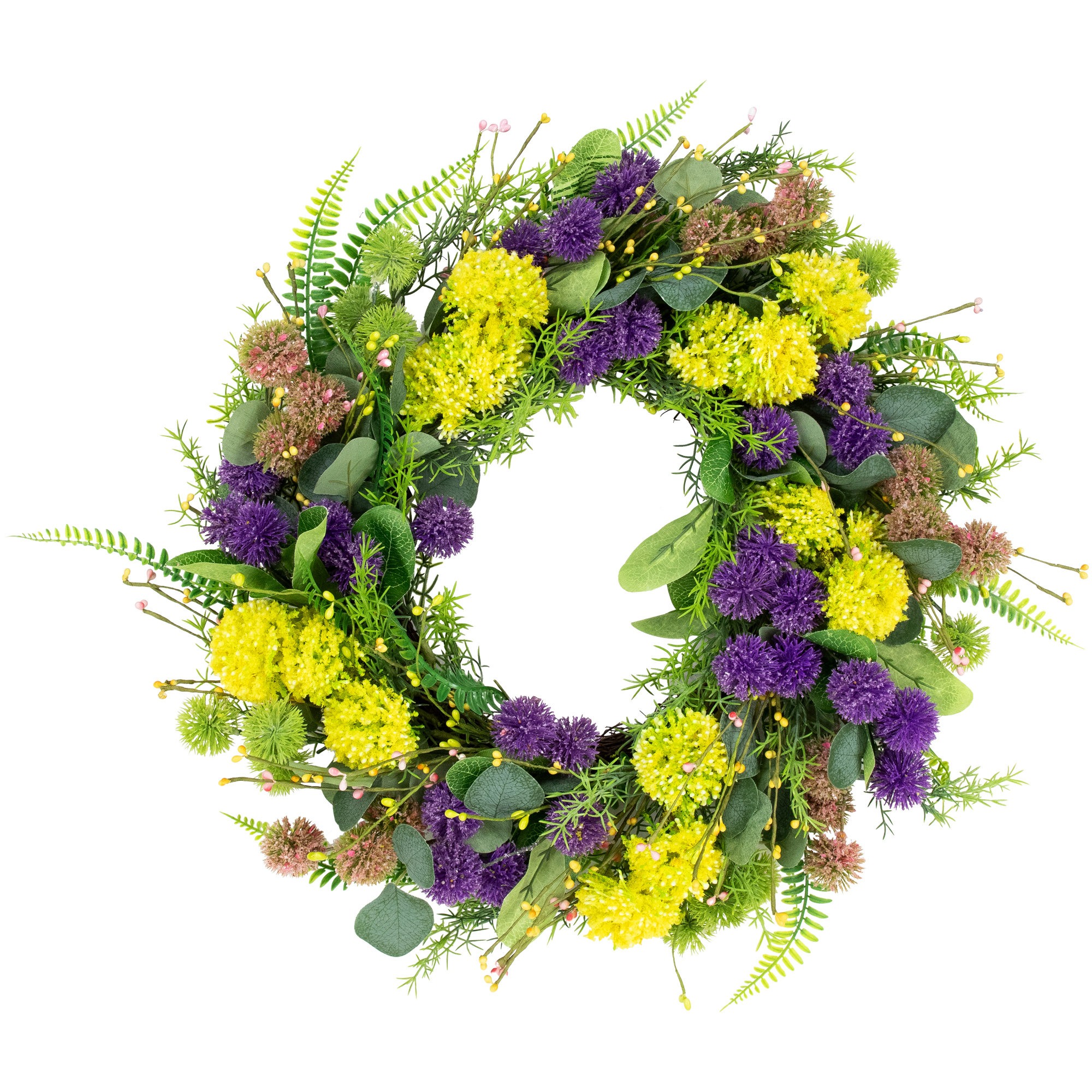 Northlight Seasonal Mixed Foliage and Thistle Spring 22" Plastic Wreath ...