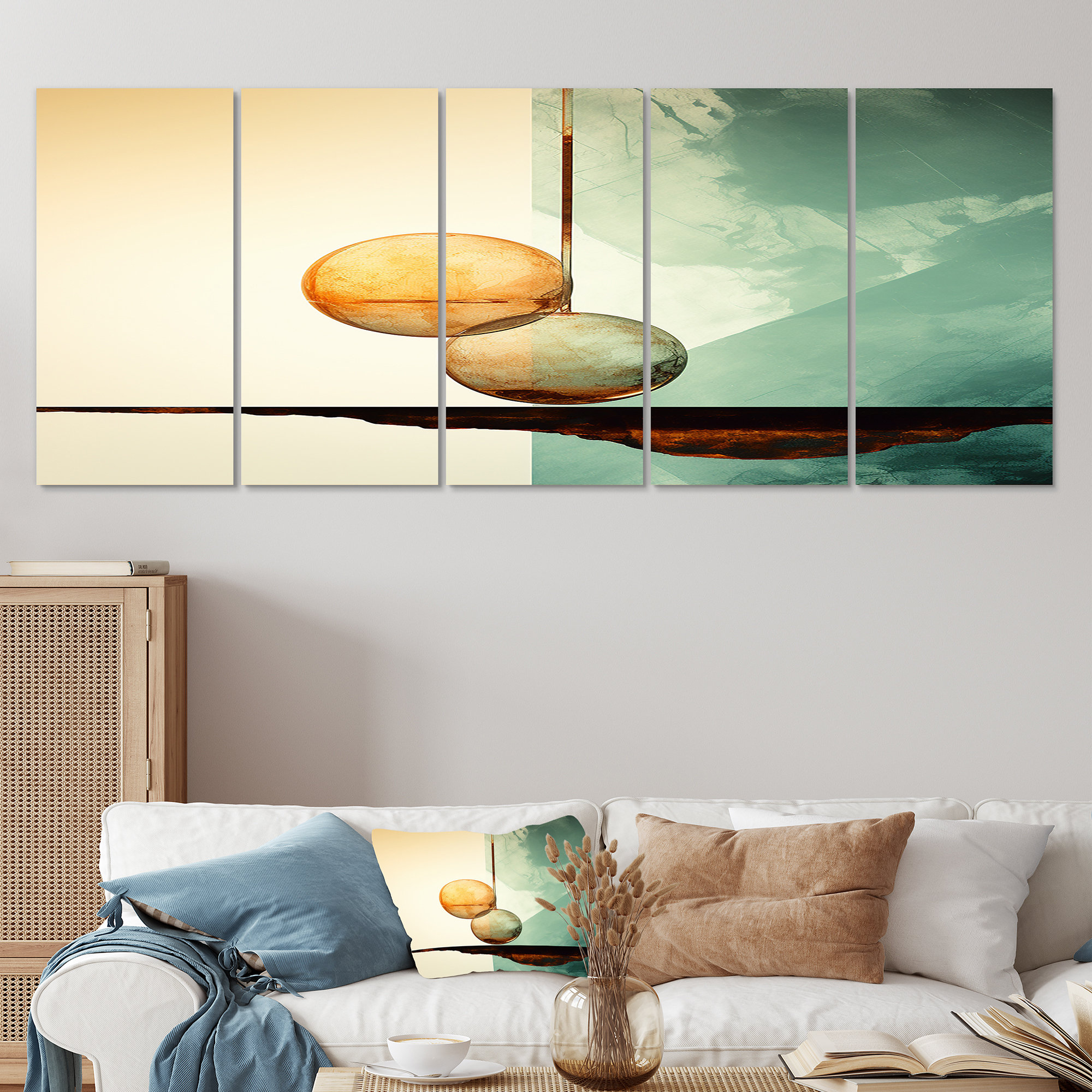 Ivy Bronx Minimal Zen Teal Gold - Spiritual Stone Wall Art Decor Set 5 ...
