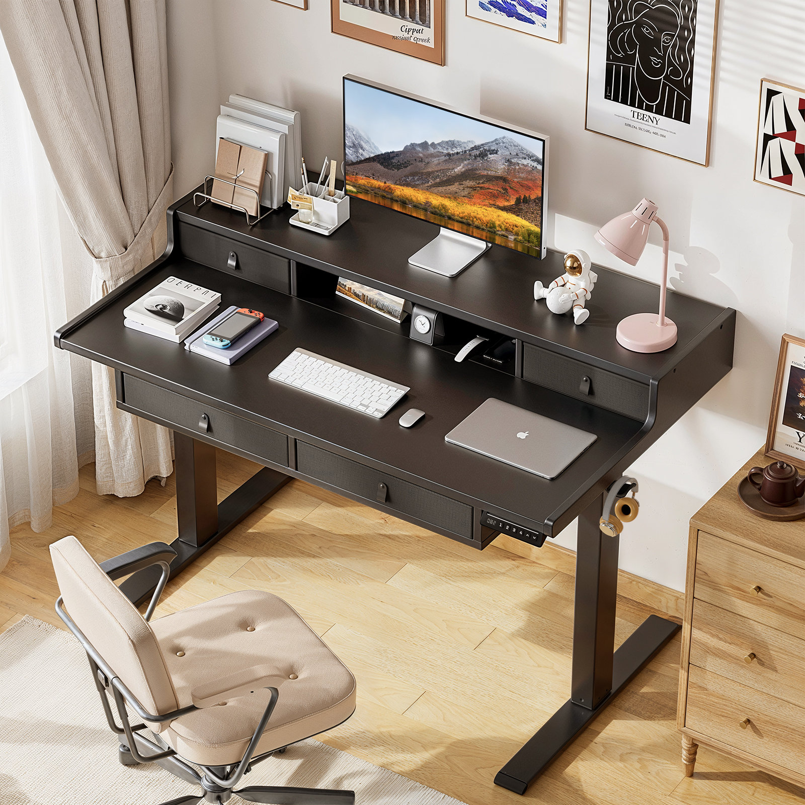 adjustable desk with computer shelf
