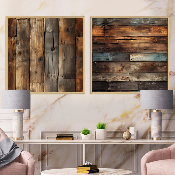 DesignArt Rustic County Planked Wood - Abstract Square Collage Set Of 2 ...