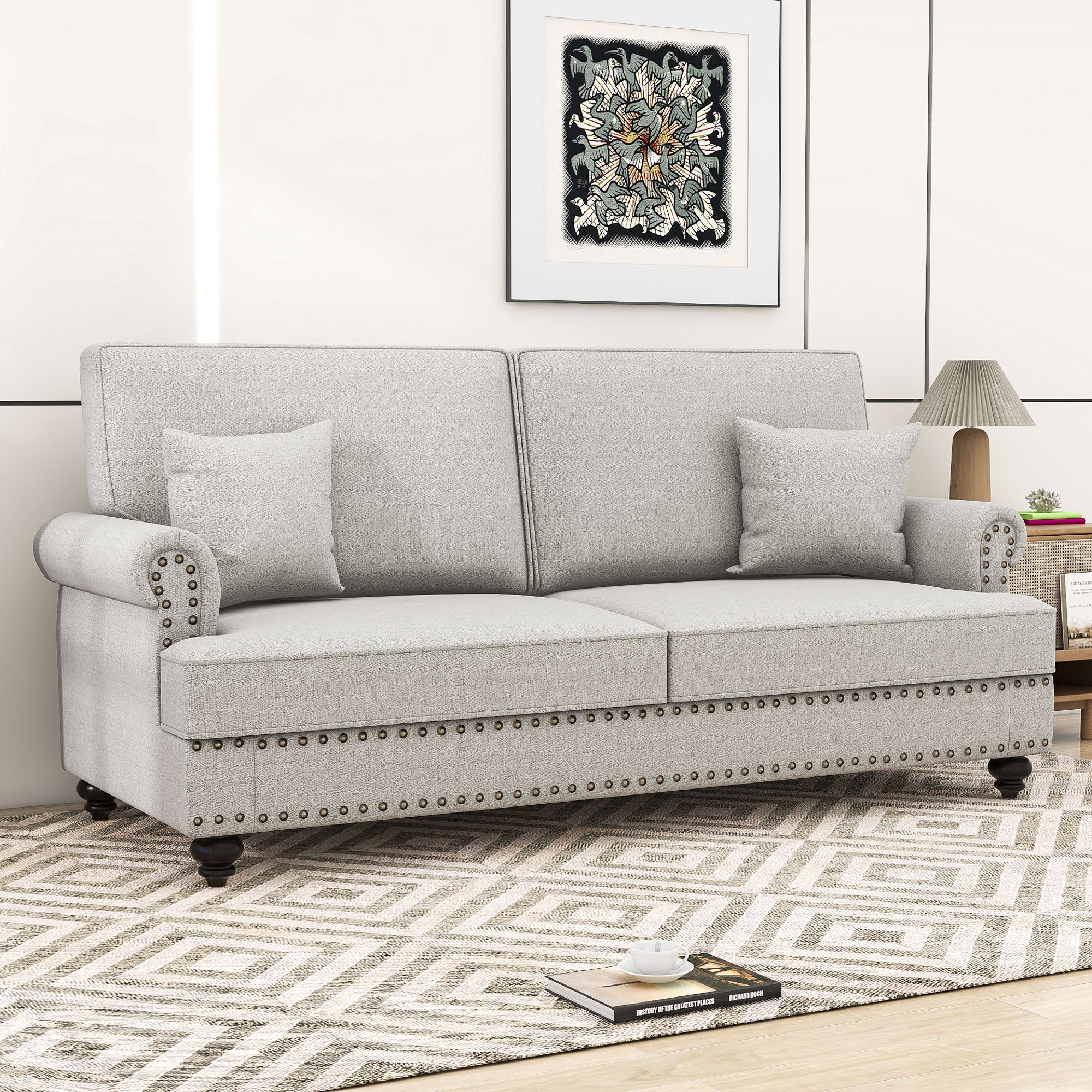 Bungalow Rose Koeppel Chenille Upholstered Sofas Couches with Nails and Armrests | Wayfair