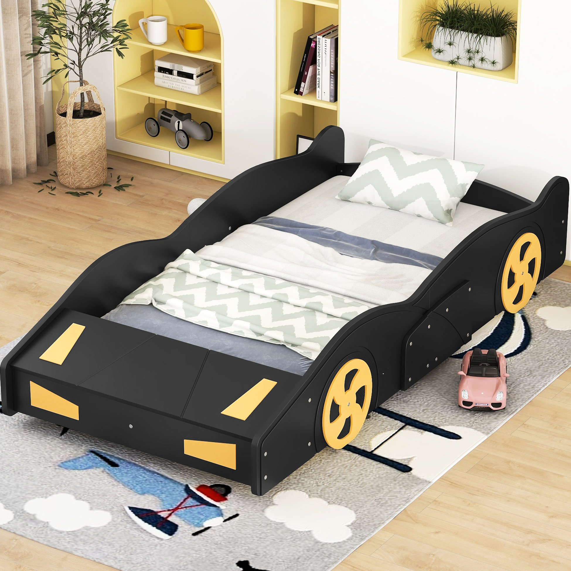 Trinx Twin Size Race Car-shaped Bed With Storage - Comfortable And ...