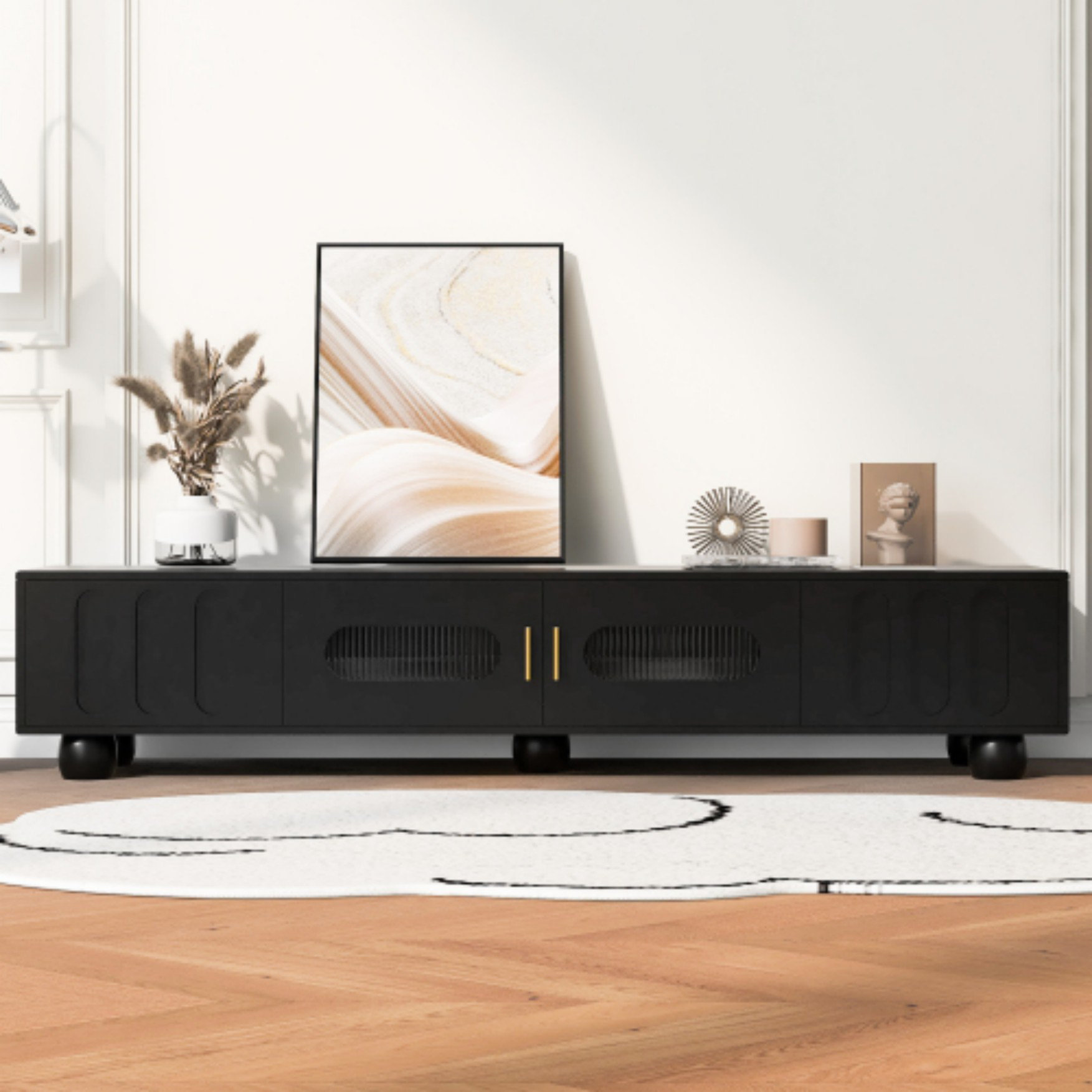 Latitude Run® Modern TV Cabinet with Glass Doors for Entertainment ...