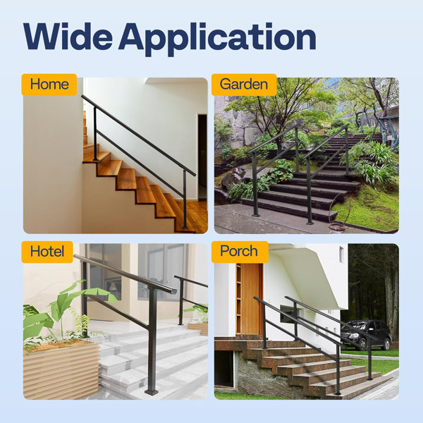 VIVOHOME Wrought Iron Black Oval Exterior Hand Railing(2-pack ...