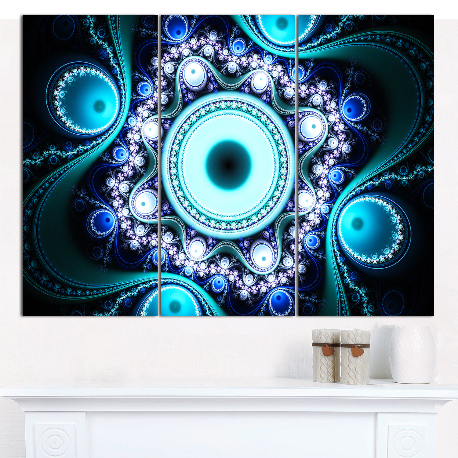 Design Art 'Turquoise Fractal Pattern with Circles' Graphic Art Print ...