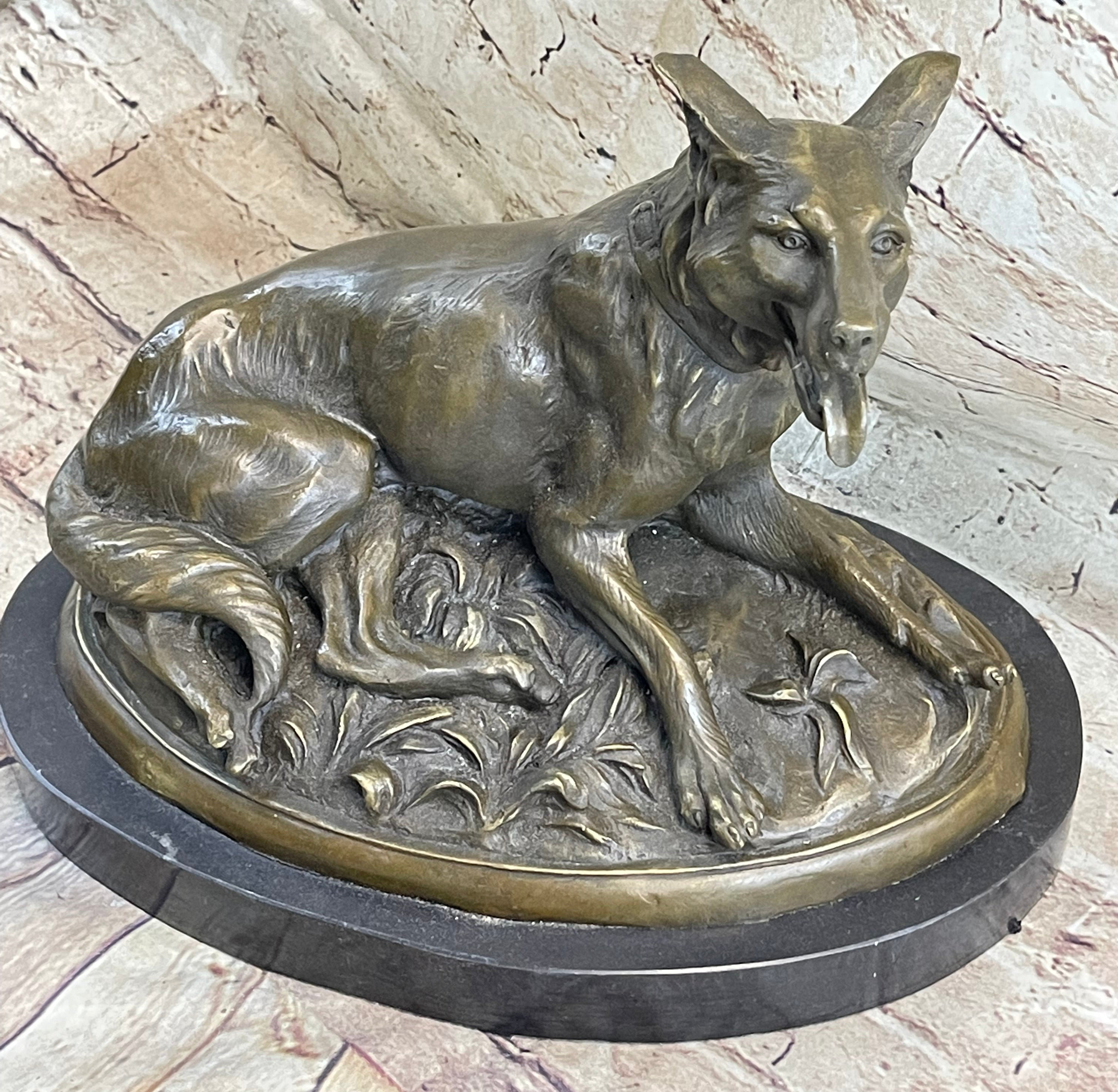 Red Barrel Studio® German Shepherd Dog Canine Bronze Art Sculpture Statue On Marble Base | Wayfair