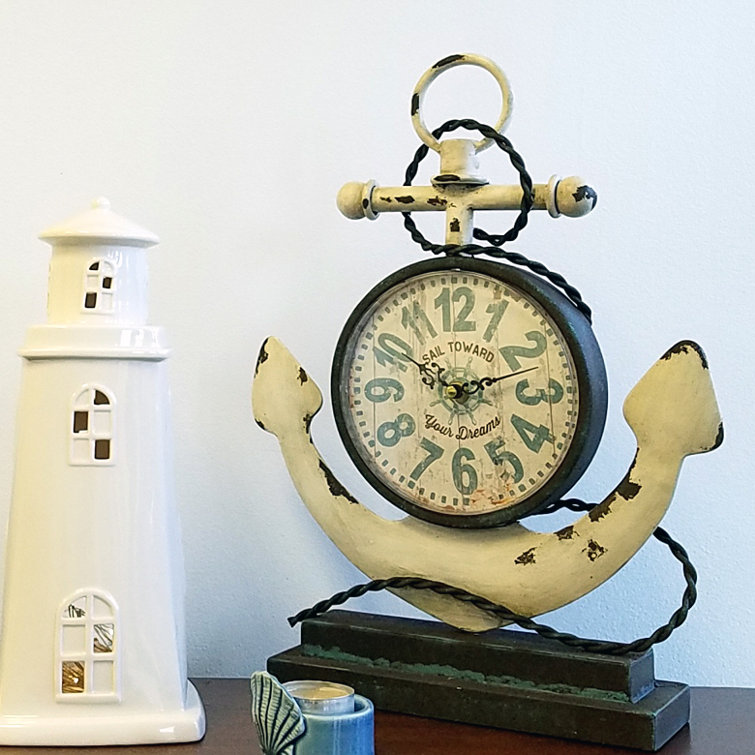 Breakwater Bay Coastal Analog Metal Quartz Tabletop Clock in Brown ...