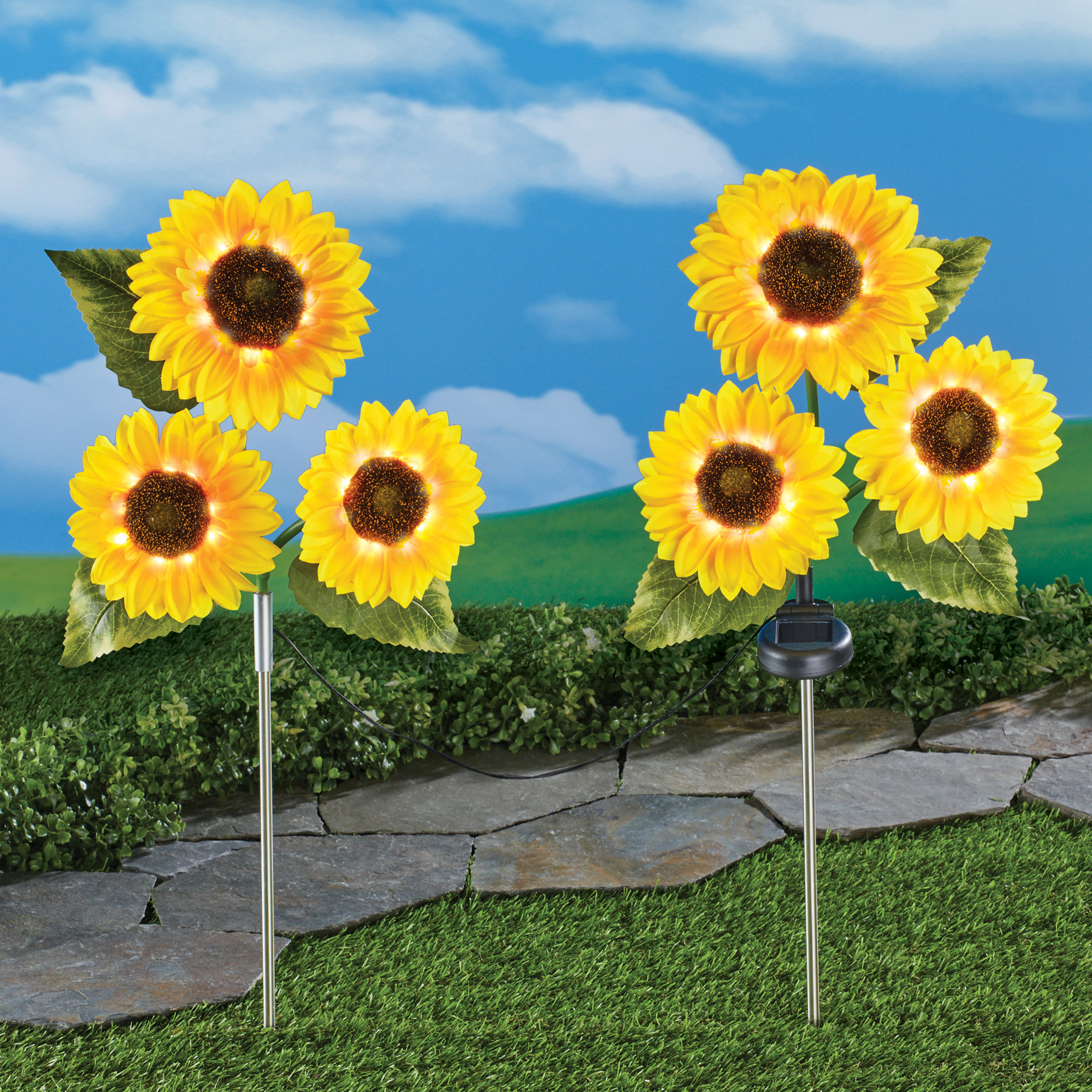 Ophelia & Co. Solar Powered Sunflower Outdoor Garden Stakes - Set of 2 ...