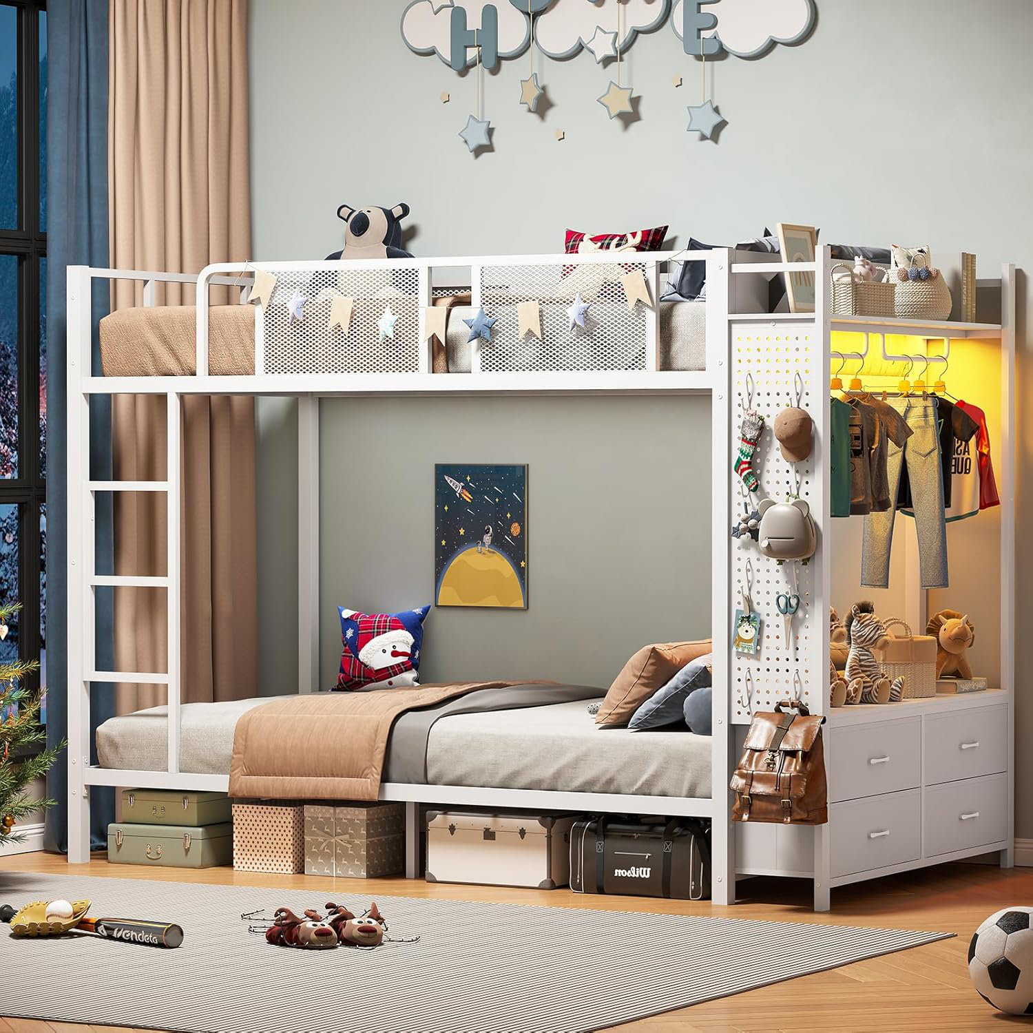 Mason & Marbles Metal Bunk Bed Twin Over Twin With Hall Tree, Power ...