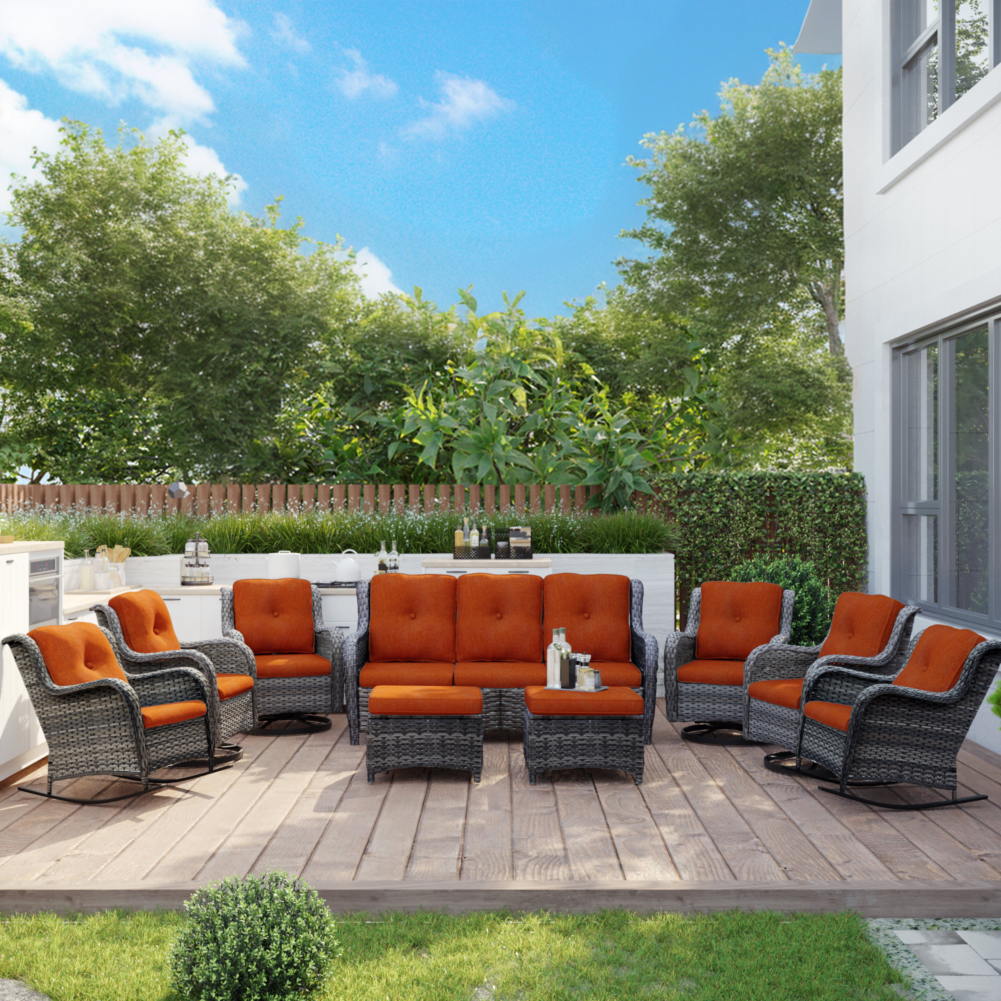 Red Barrel Studio 9 - Person Outdoor Seating Group With Cushions ...