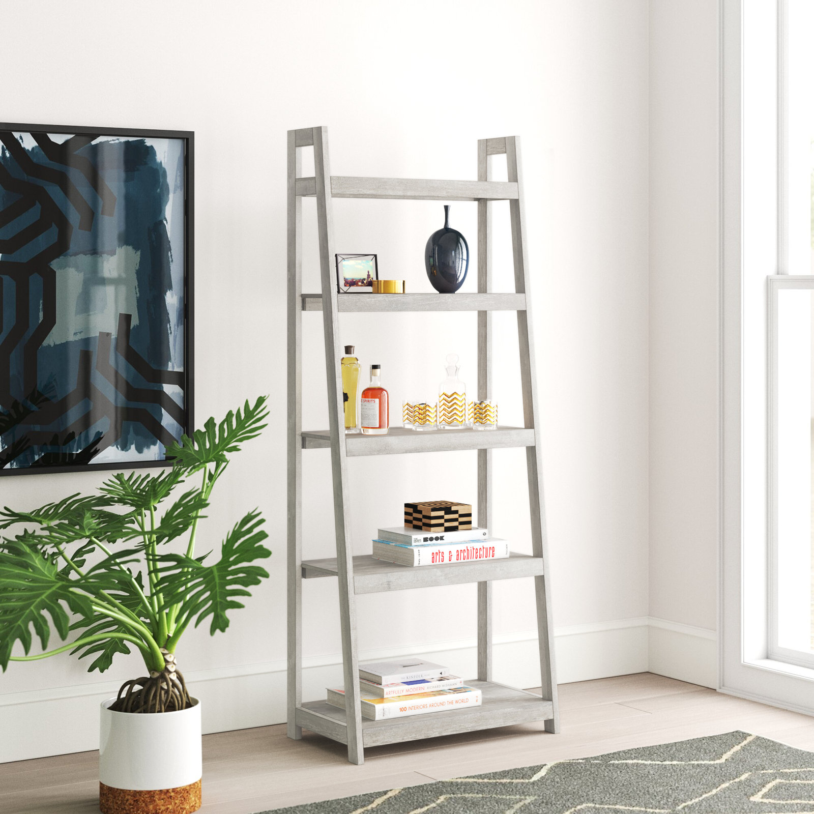 Beachcrest Home™ Warminster 76'' H x 30'' W Solid Wood Ladder Bookcase ...