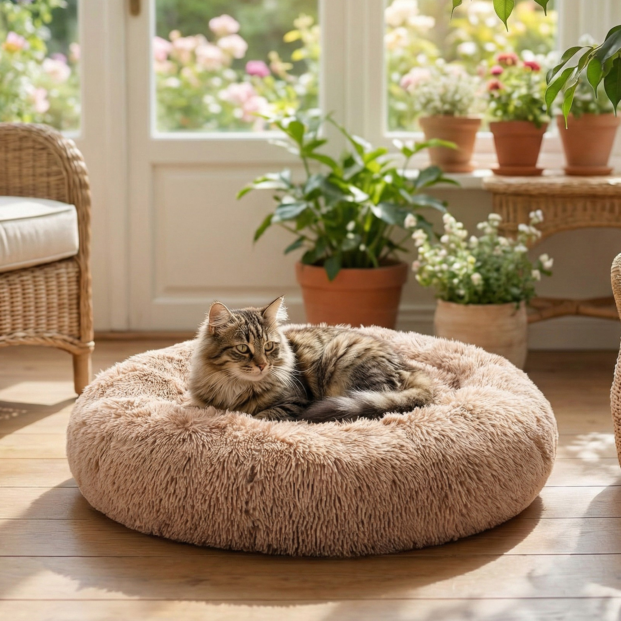 Tucker Murphy Pet™ Faux Fur Pet Bed Calming Cuddler Long Fur Donut Bed Dog Bed Anti-Slip Round ...