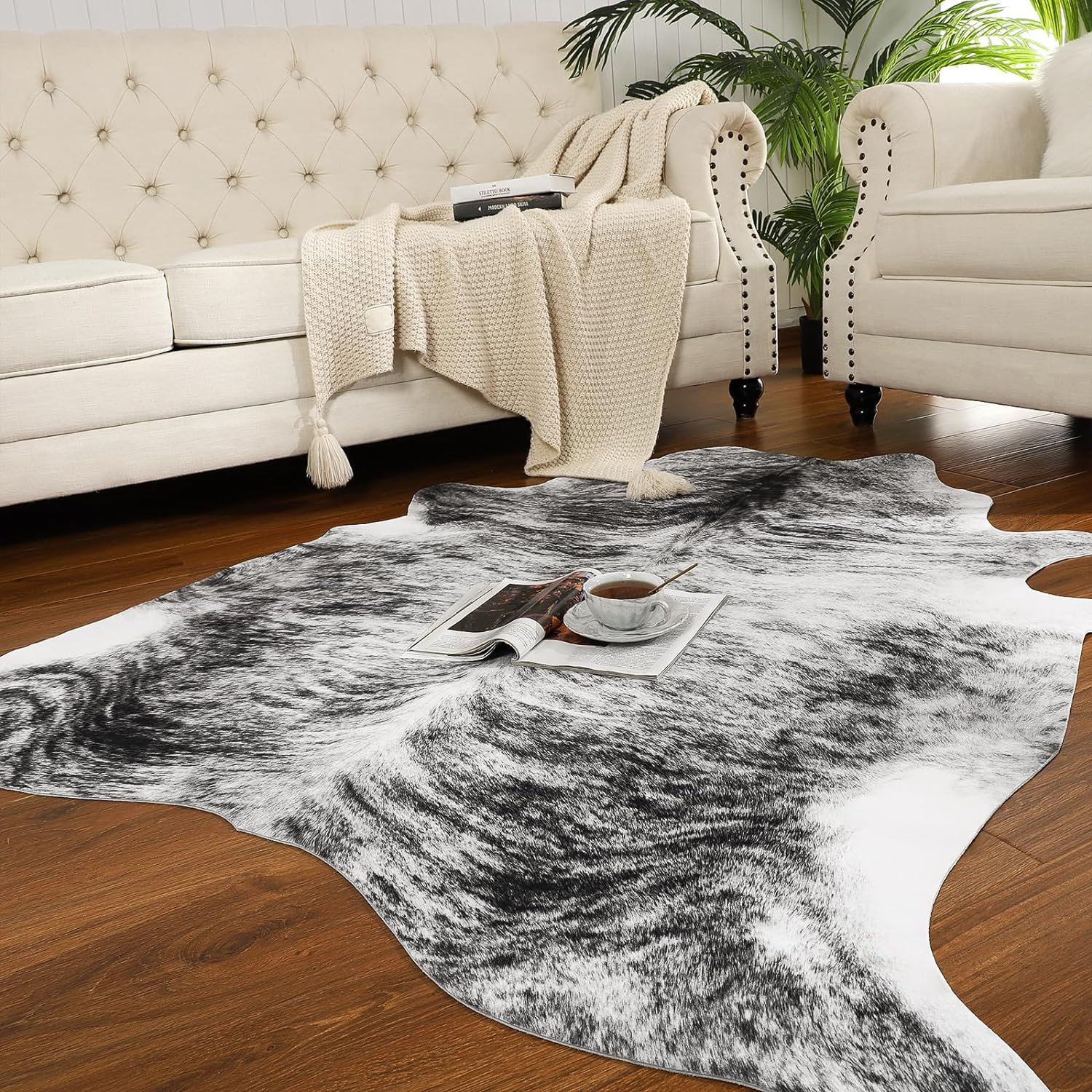 Mercer41 Western Decor Faux Fur Cowhide Rug,Premium Animal Skin Cow ...