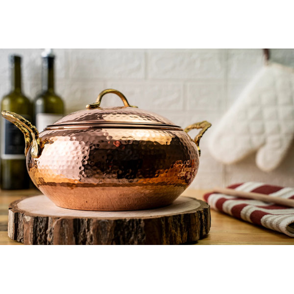 ALFIQ Solid Copper Cooking Pot With Lid | Brass Handle 100% Copper ...