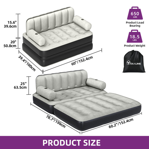 Alwyn Home 2-In-1 Queen Inflatable Sofa Bed With Headboard And Pump ...
