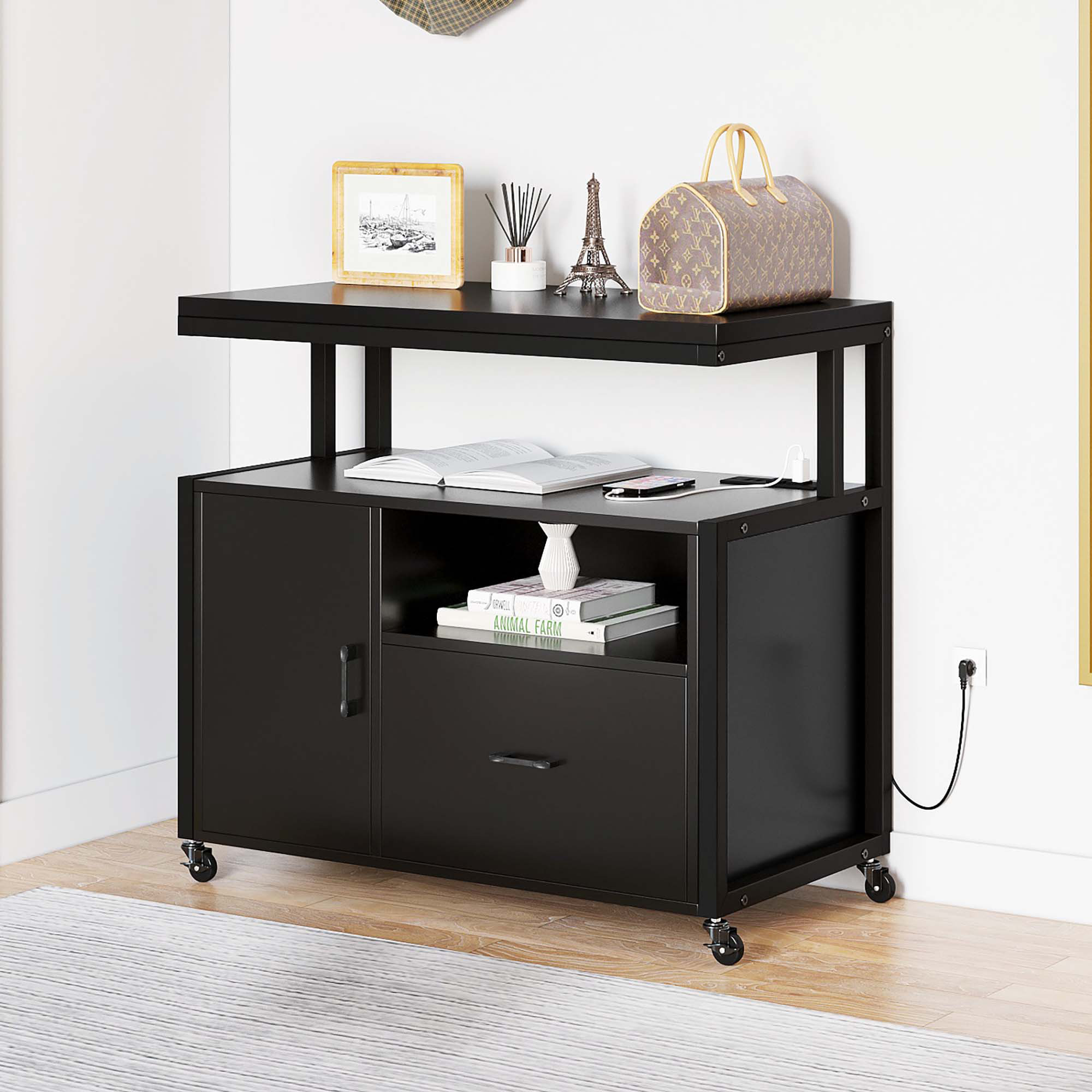 Wade Logan Ardeha 39" W 3-Tiers Wood Storage Side Cabinet with File ...