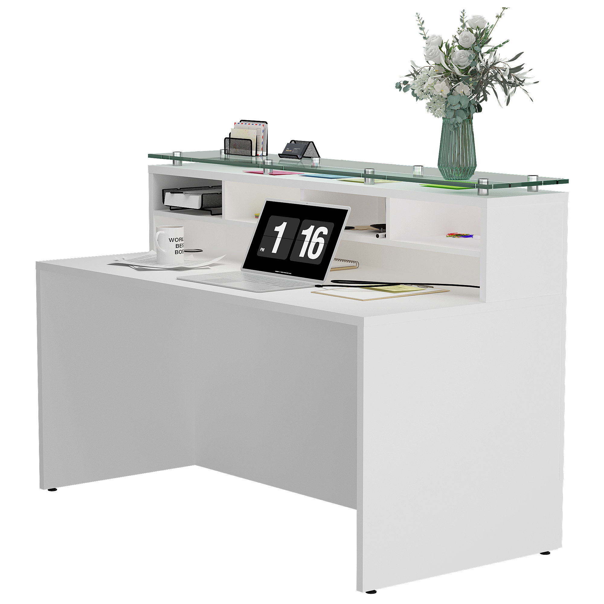 Upper Square™ Karstens 2 Person Rectangular Glass Reception Desk ...