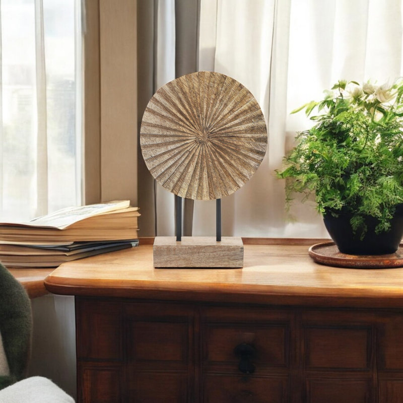 Greyleigh™ 12" Wooden Pinwheel Sculpture - A Natural Brown Circular ...