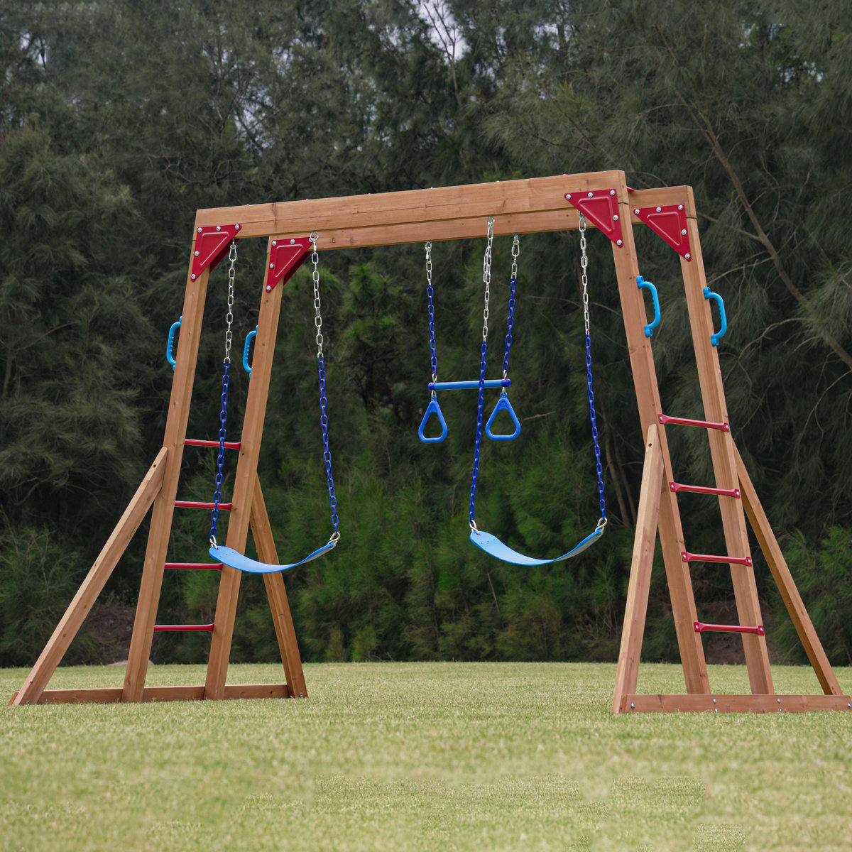 Dolphin Playground Wooden Outdoor Swing Set With 2 Belt Swings, Gym ...