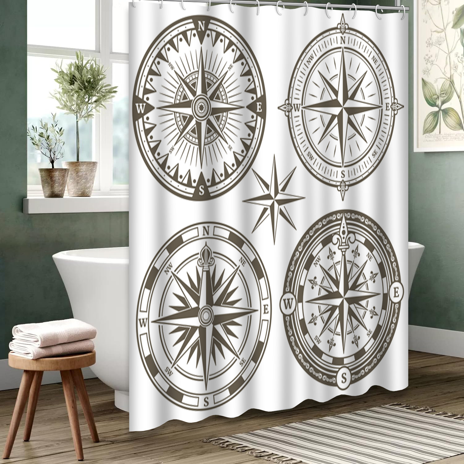 East Urban Home Old Marine Rose Waterproof Shower Curtain,Old Sailing ...
