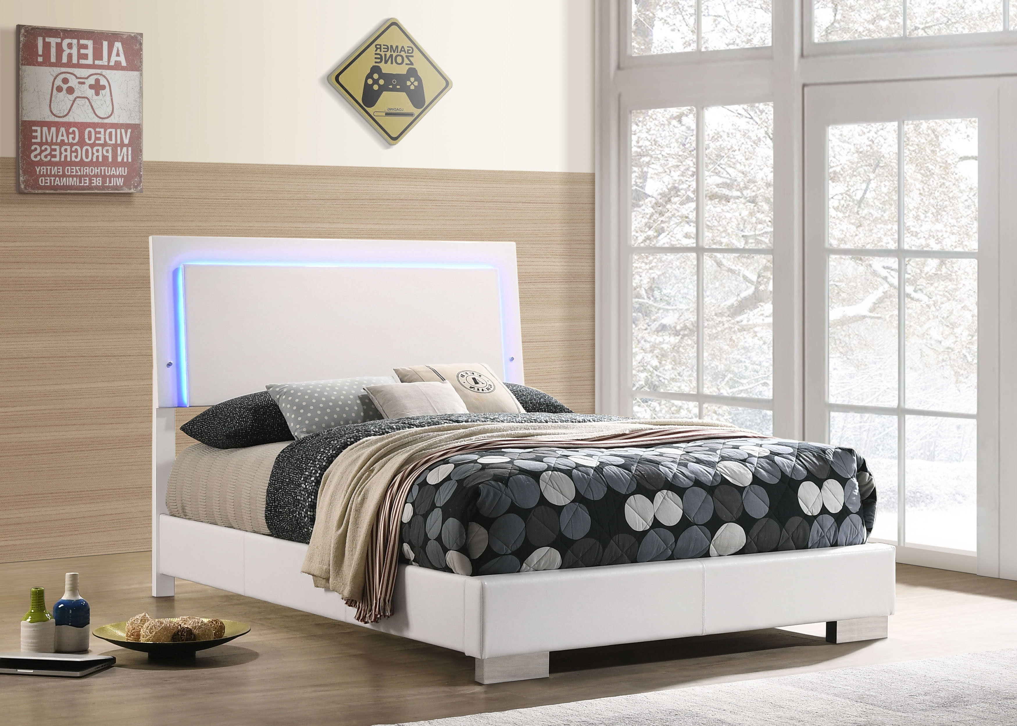Wade Logan® Felicity Twin Panel Bed With LED Lighting Glossy White ...