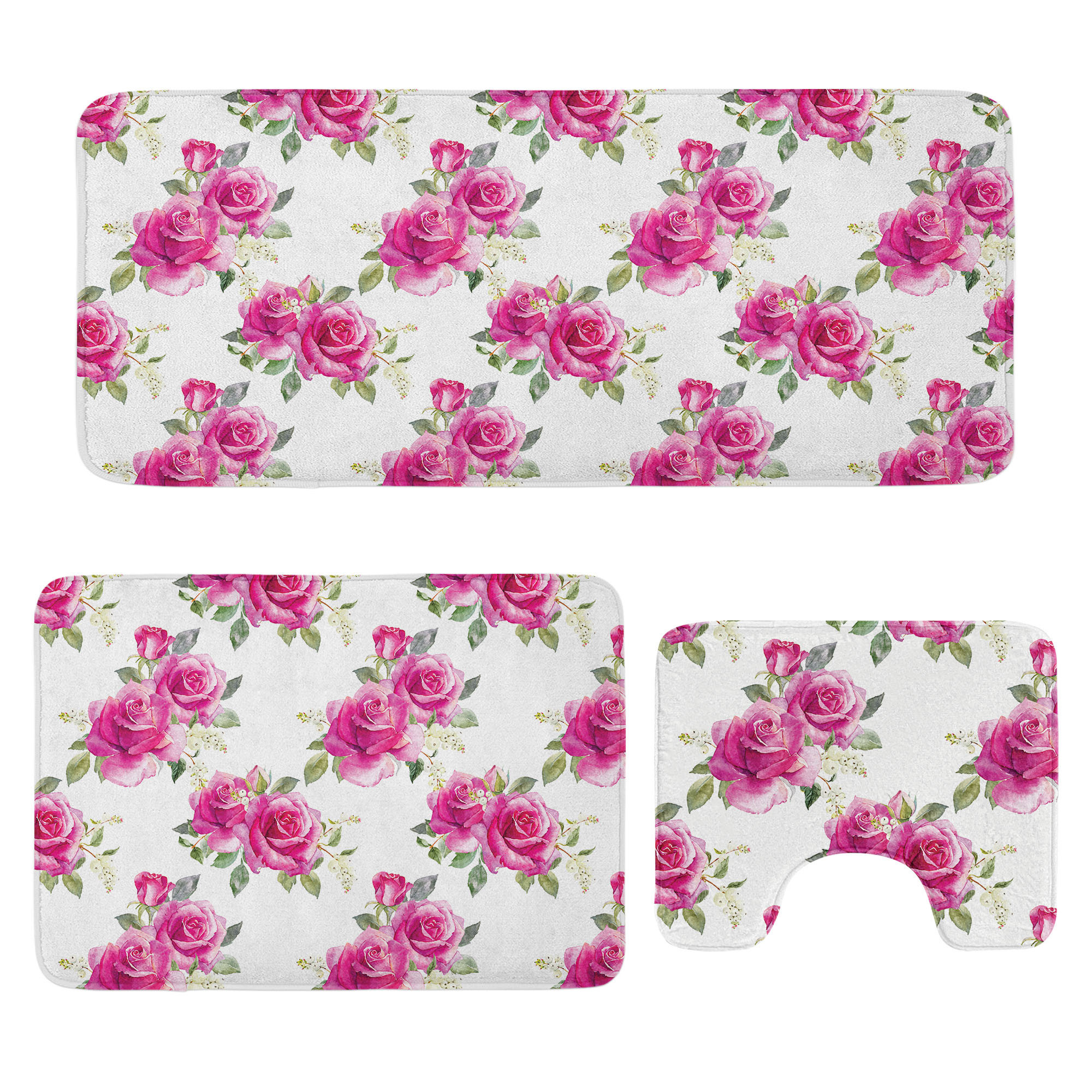 Red Barrel Studio® Rose Bathroom Rug Set 3 Pieces U-Shape & Rectangle ...