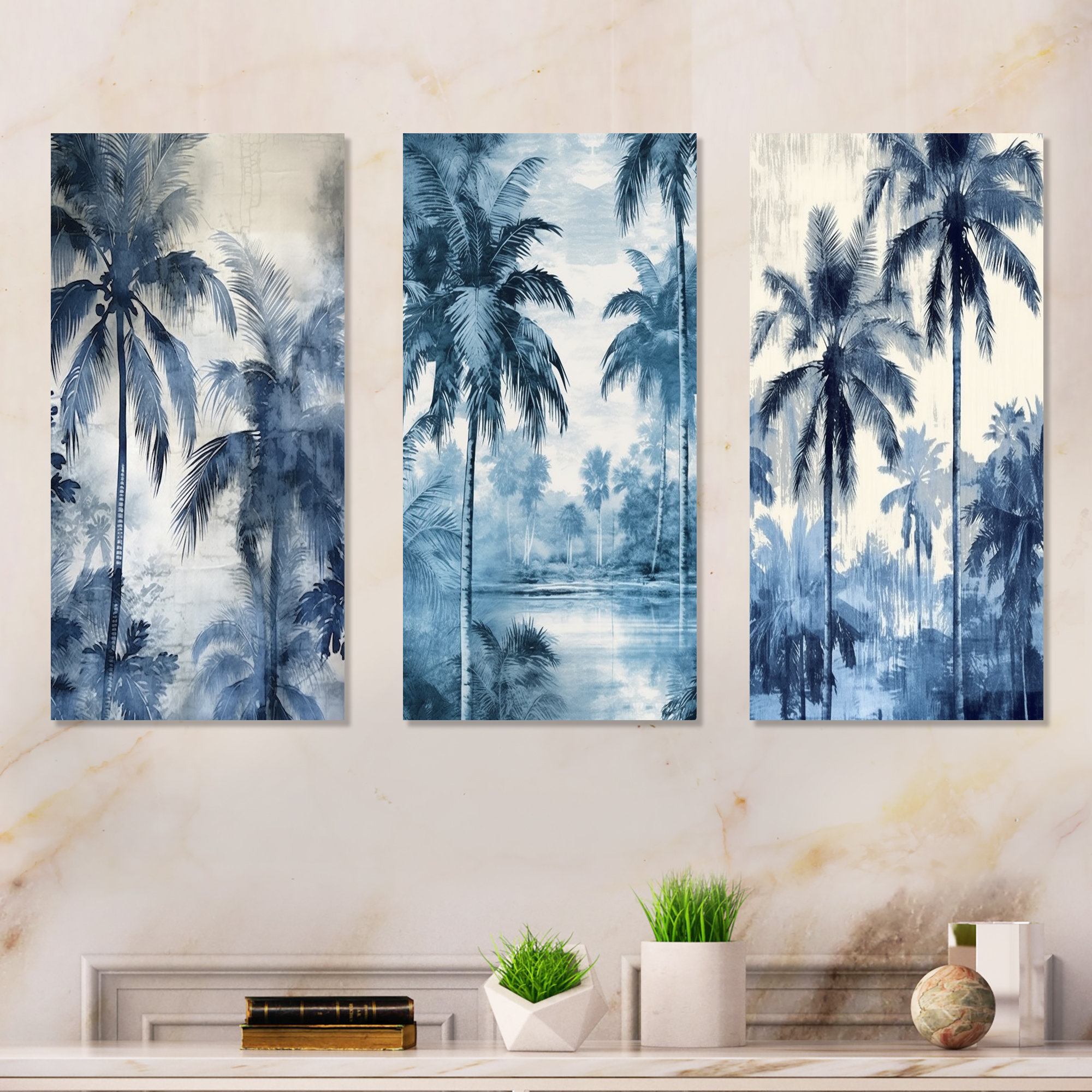 Bay Isle Home™ Vintage Blue Palm Trees Shadows - Palms & Palm Trees ...
