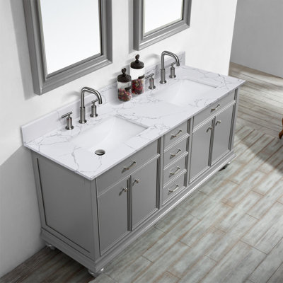 PROOX 61" Double Bathroom Vanity Top In White With Engineered Composite ...