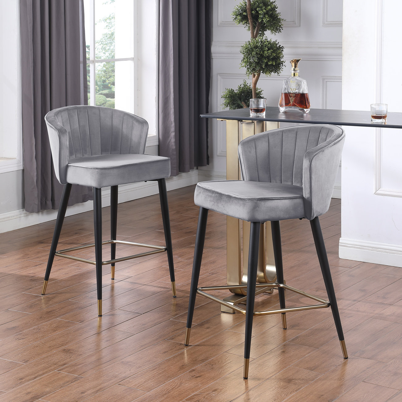 Latitude Run® Contemporary Velvet Upholstered Counter Height Stool With ...