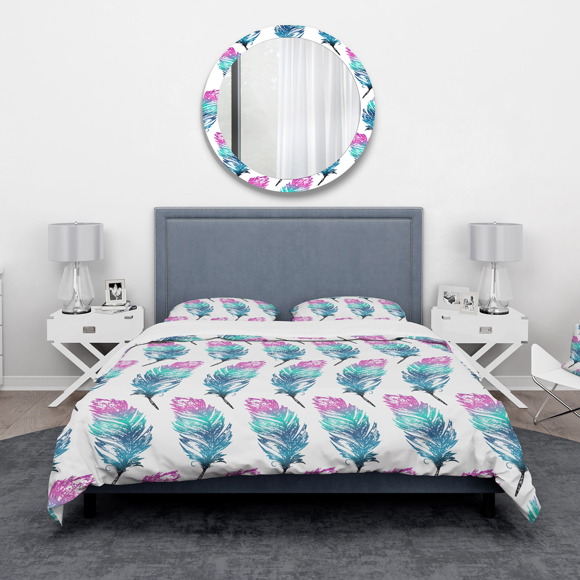 Design Art Hand Drawn Feathers Isolated on Background - Abstract Duvet ...