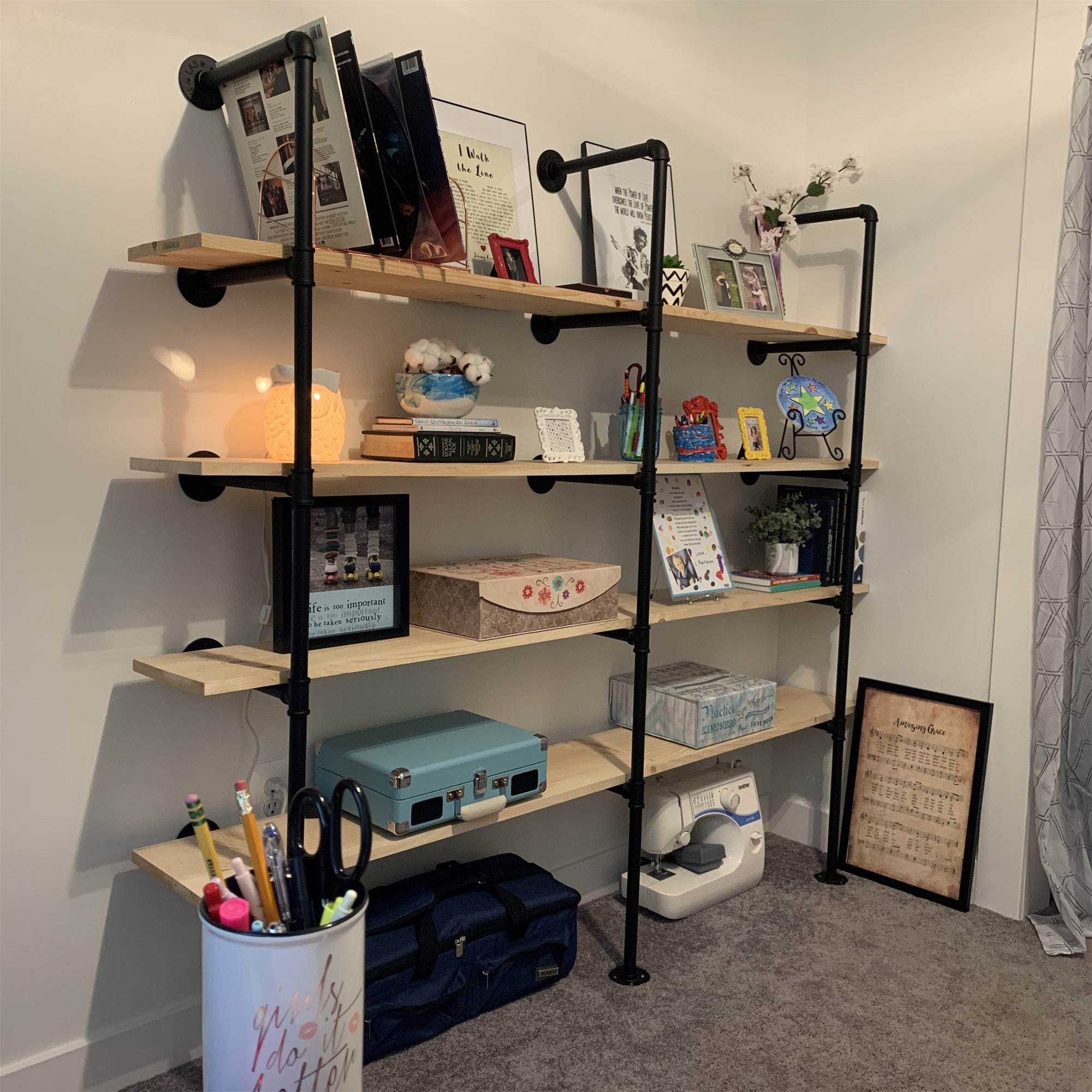 Sigrena 5 Tier Farmhouse D.I.Y Iron Pipe Shelf Wall Mount Open ...