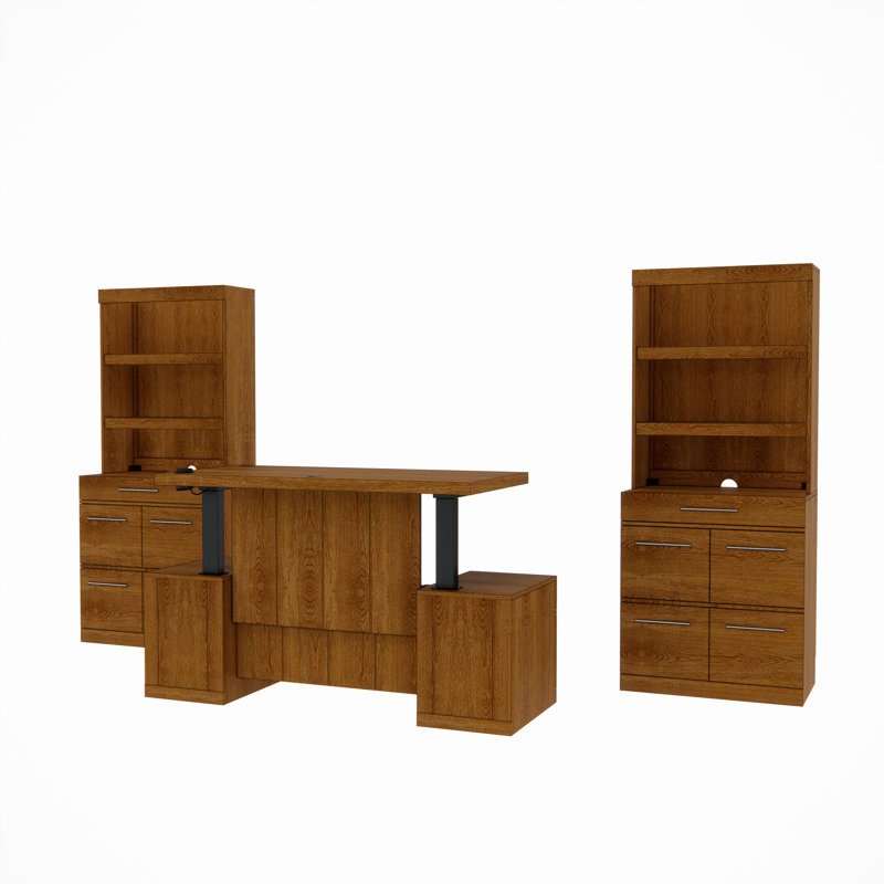 Hokku Designs Juny Sit-Stand Storage Desk with Two File Drawer ...
