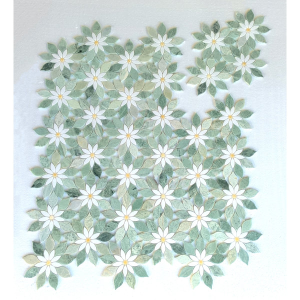 ES Stone 8.5" x 8.5" Ming Green Large Daisy Flower Pattern Marble ...