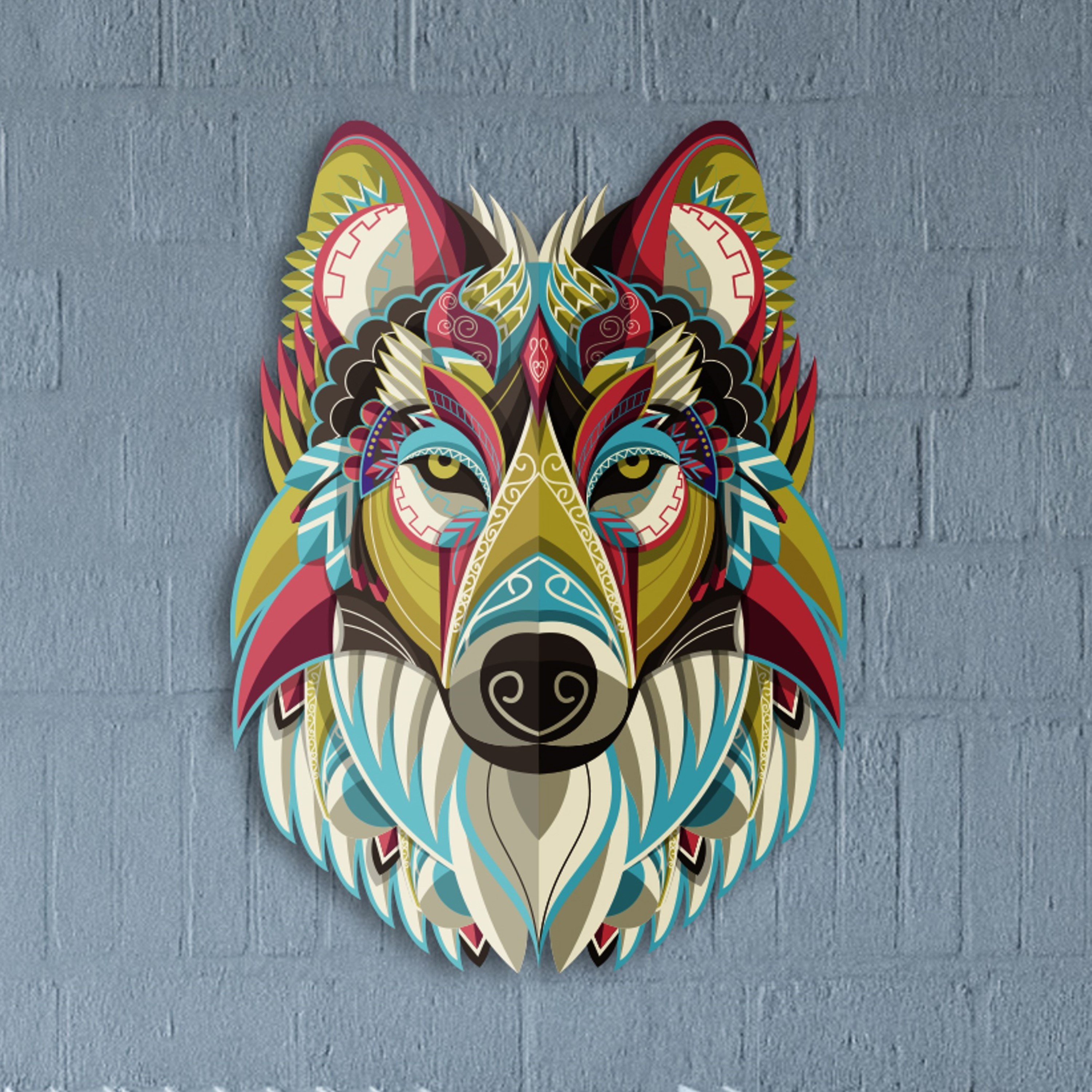 Bungalow Rose Colorful Wolf Metal Wall Art Abstract Decor for Living ...