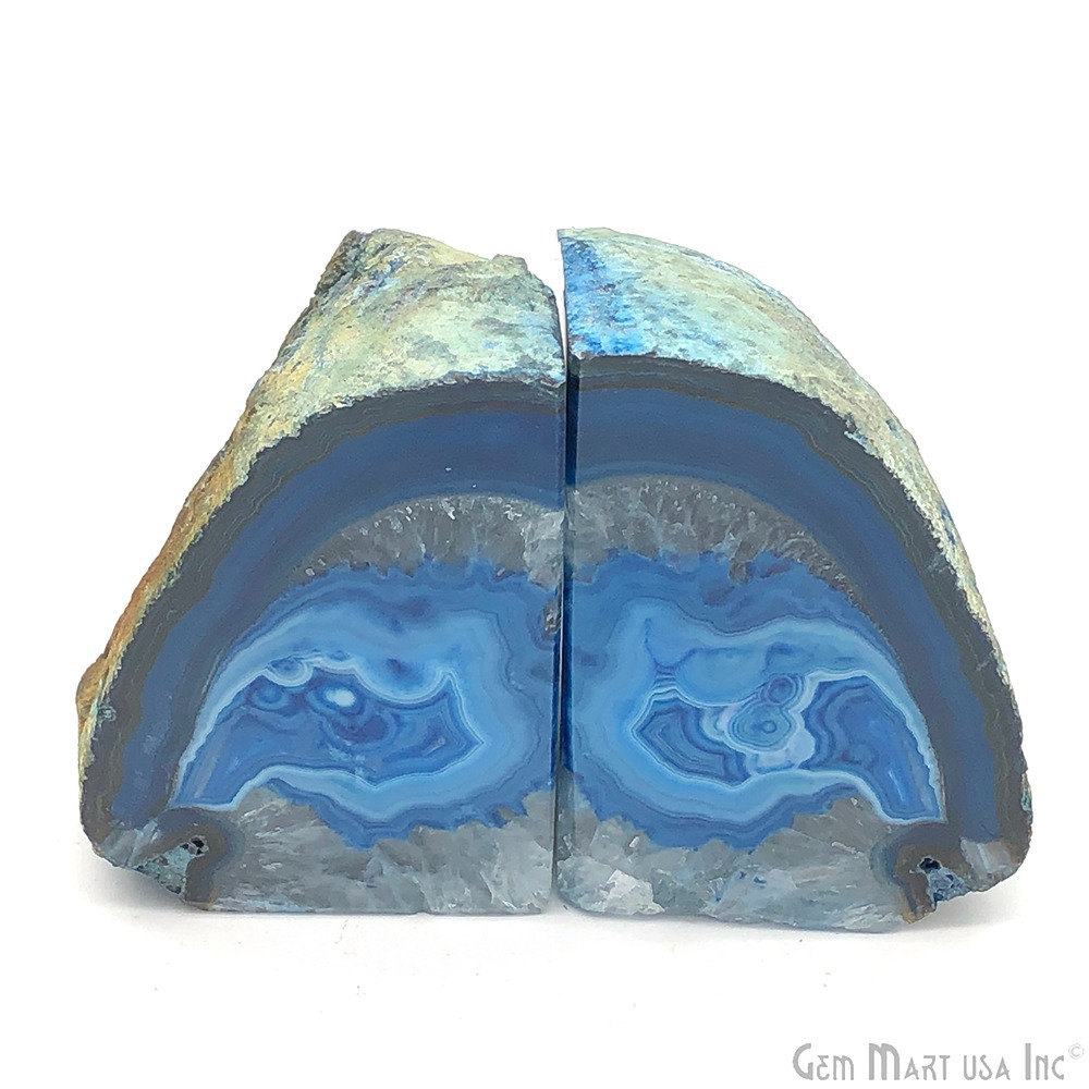 GEMMART USA Blue Geode Bookend, Unique Agate Bookend Pair, Mineral Rock ...