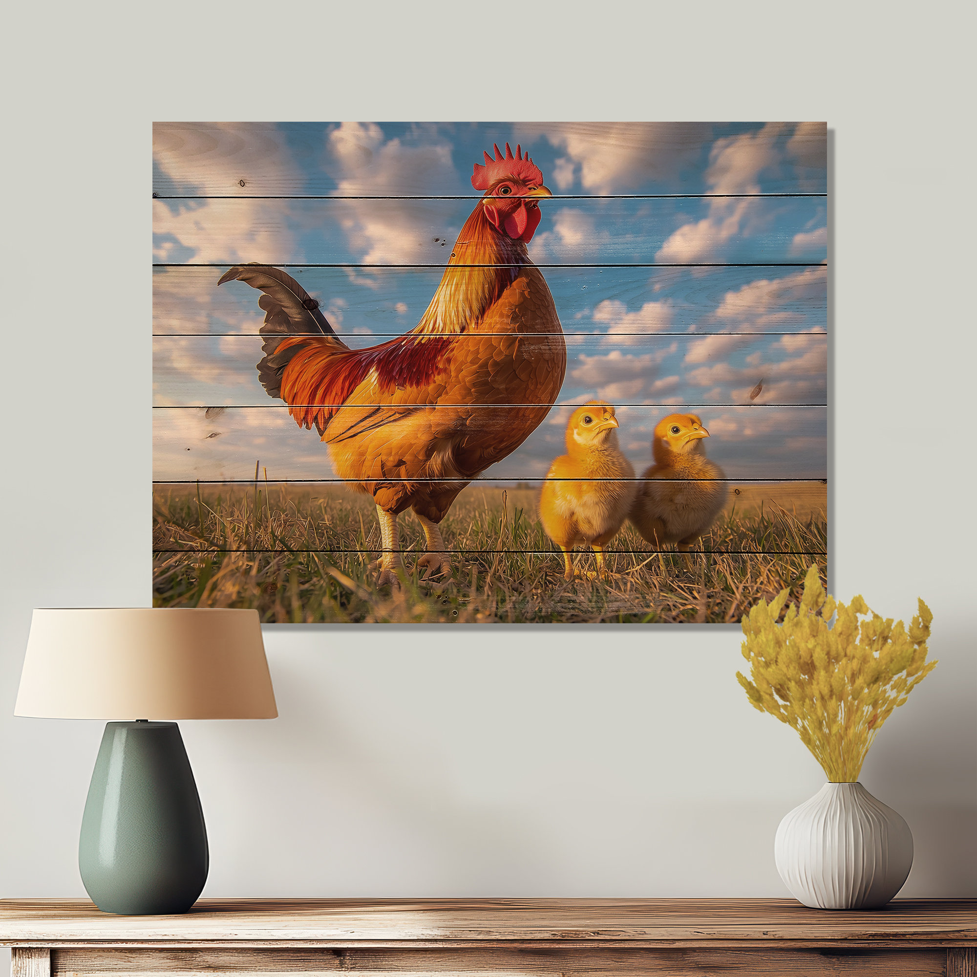 Ophelia & Co. Family Of Roosters At The Farm I - Rooster Animal Wooden ...
