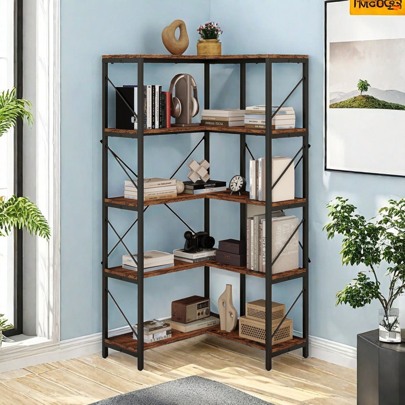 Ebern Designs Sukanya 5 Tier Corner Bookcase, Large Display Rack ...